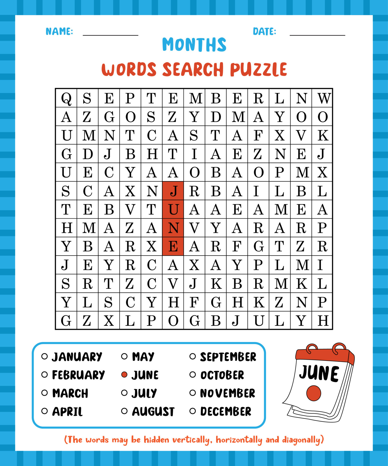 Word search game months word search puzzle worksheet for learning ... Word search game months word search puzzle worksheet for learning ...