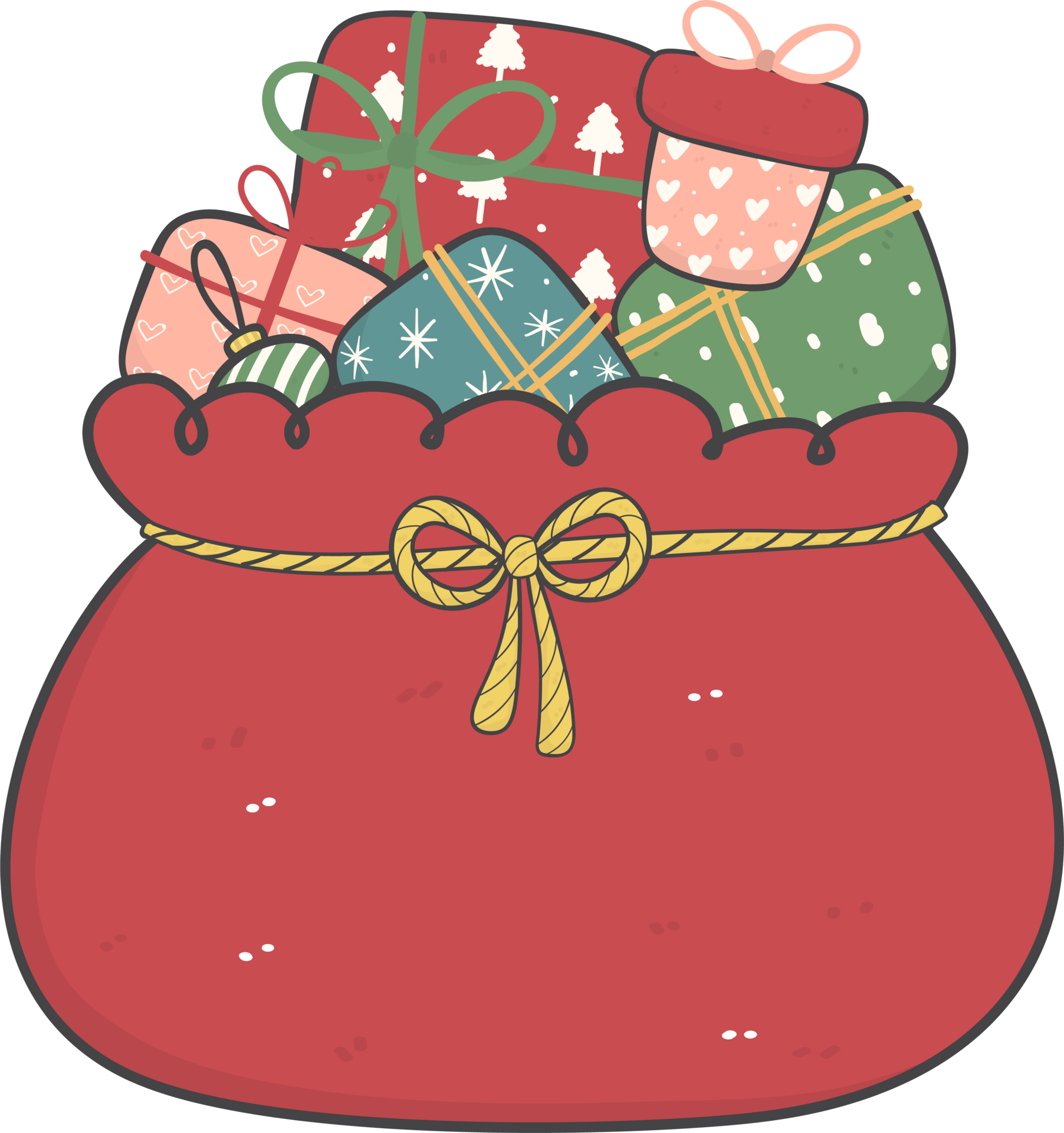 cute Santa gift bag sack cartoon doodle hand drawing 13929106 PNG