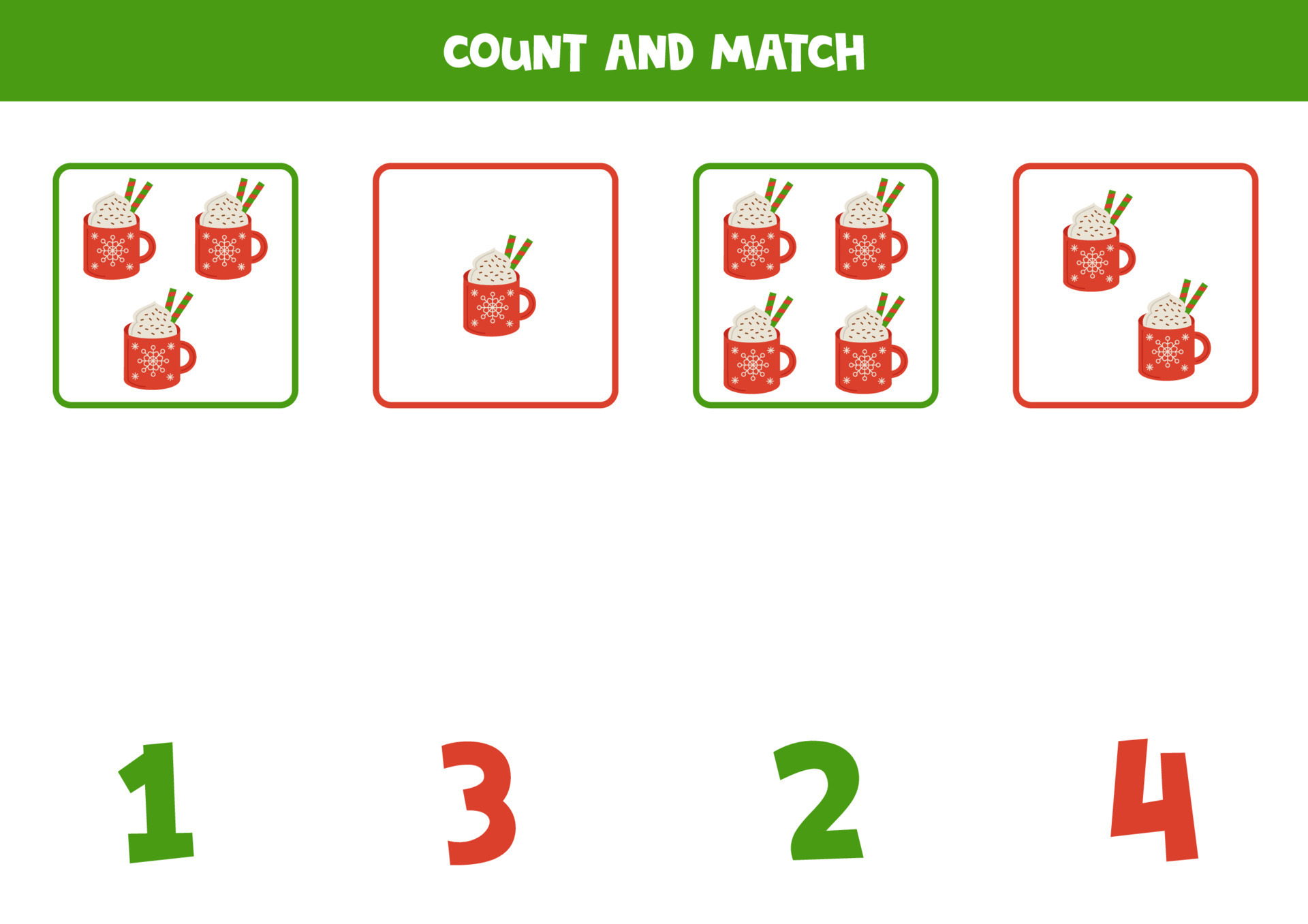 Counting game for kids. Count all cacao cups and match with numbers ...