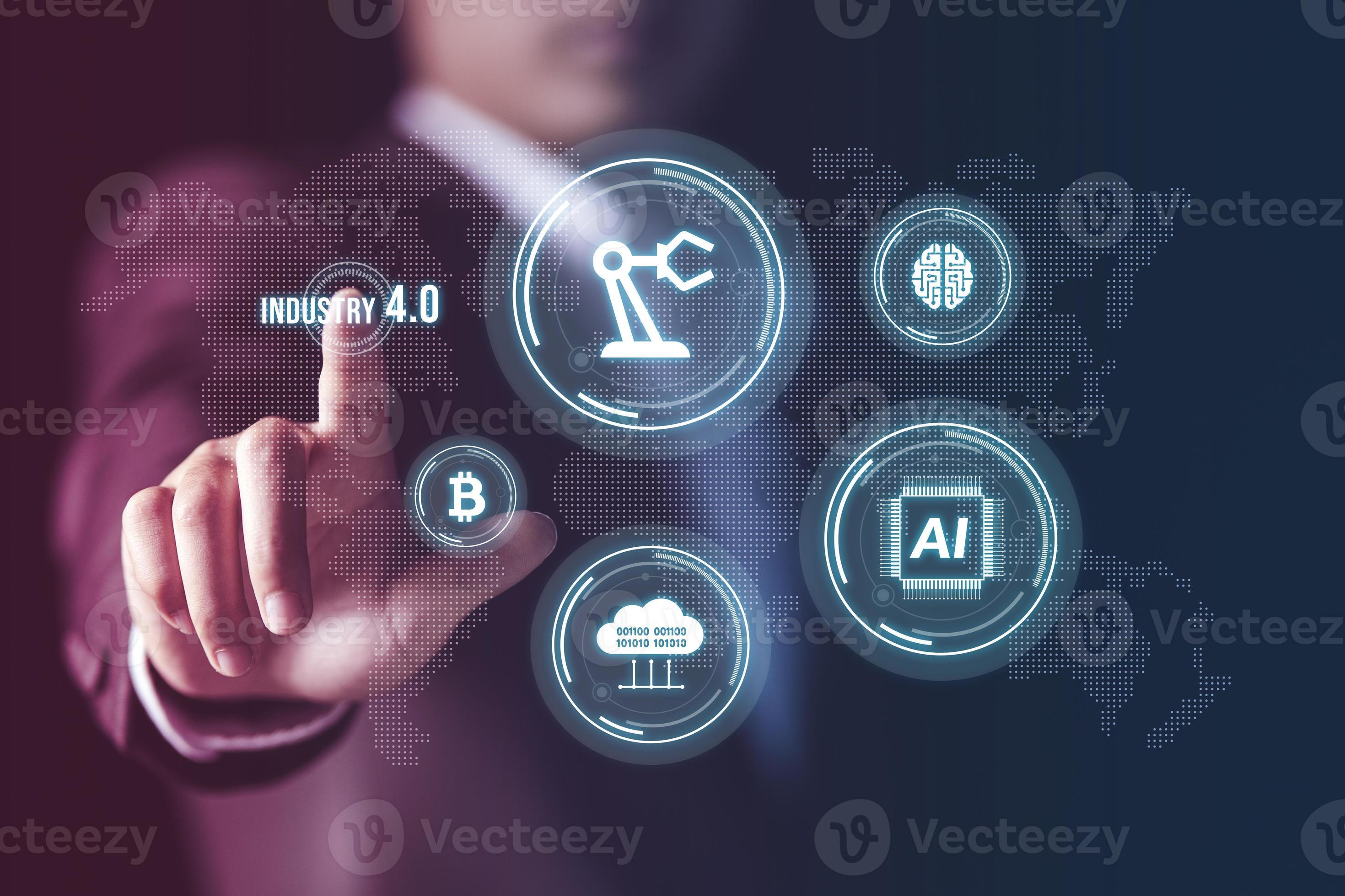 Businessman Showing Virtual Industry 4 0 Concept Iot Automation Monitoring System Robotics