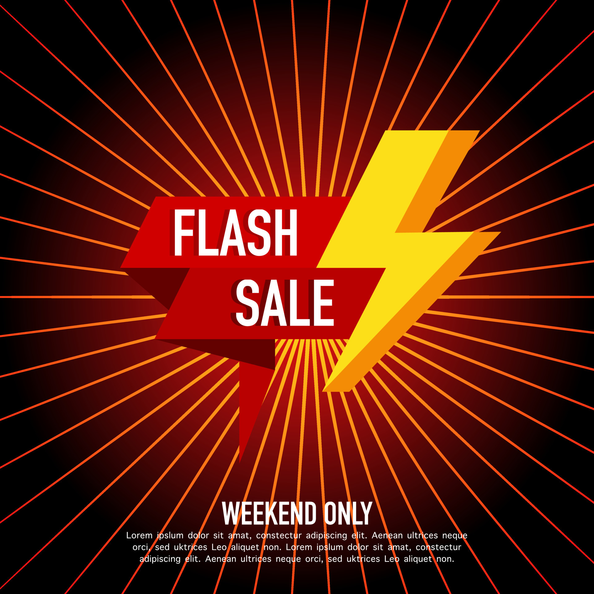 Flash Sale Shopping poster or banner with Flash icon and text on yellow, red, black background ...