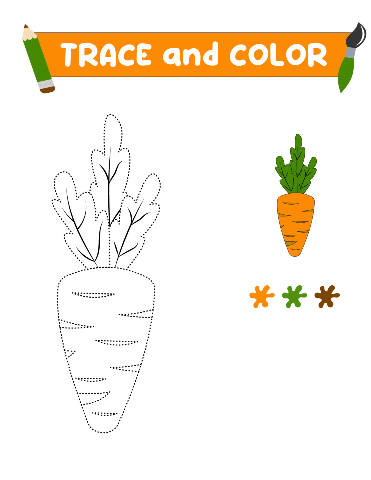 Trace and color the vegetables. A training sheet for preschool children ... Trace and color the vegetables. A training sheet for preschool children ...