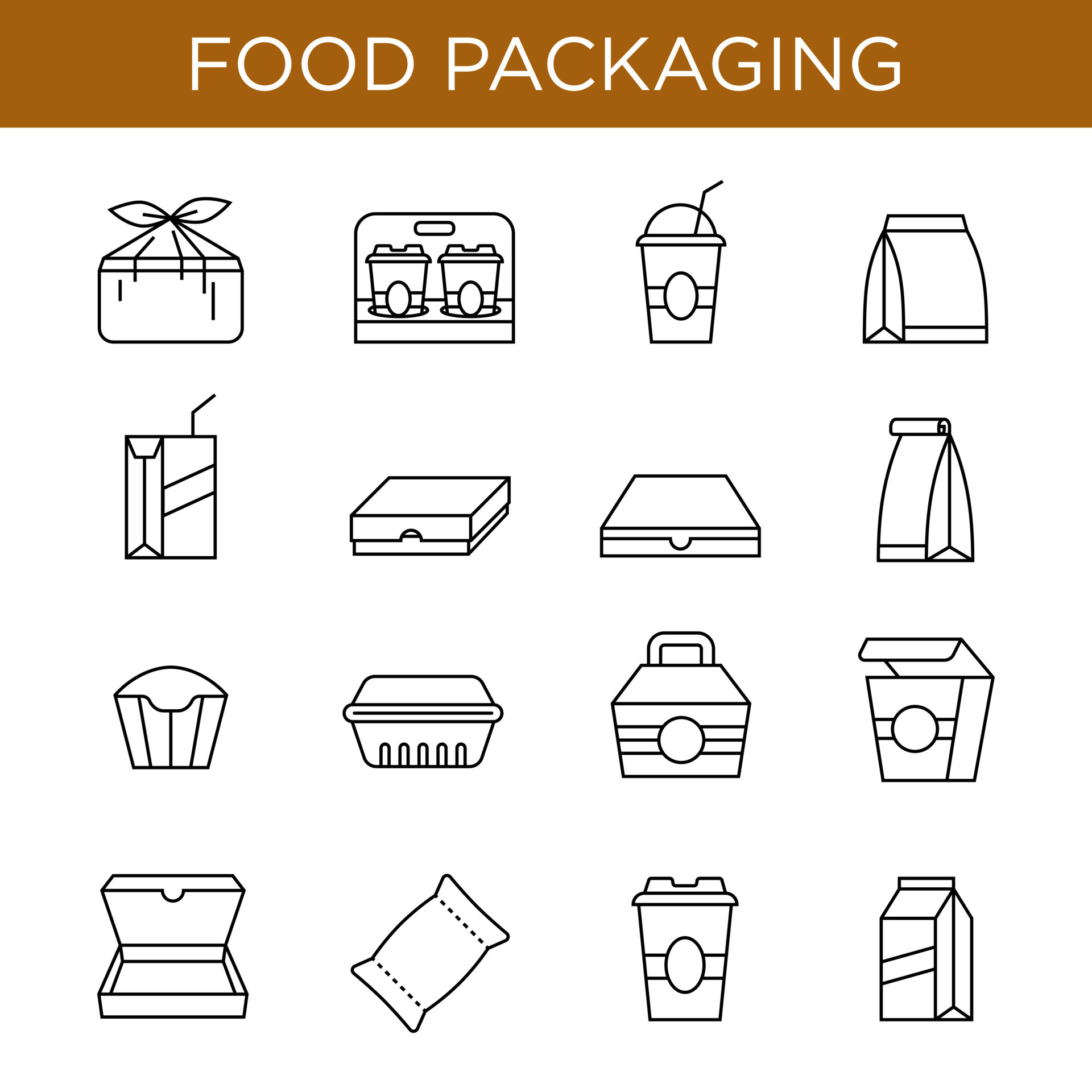 Food Packaging Icon Set In Outline Style Suitable For Design Element Of Cafe And Restaurant