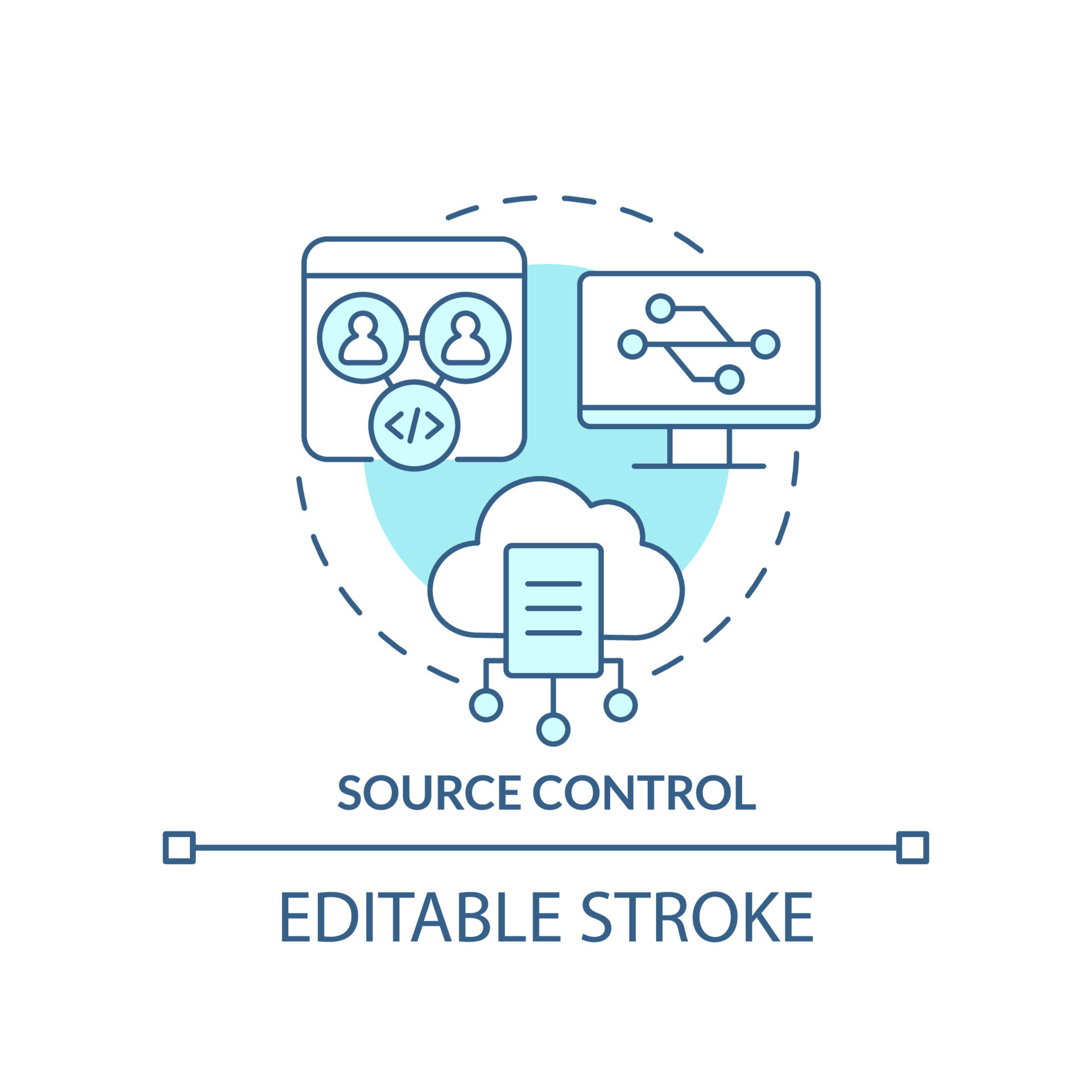 Source control turquoise concept icon. Tracking code changes. Programming skill abstract idea ...