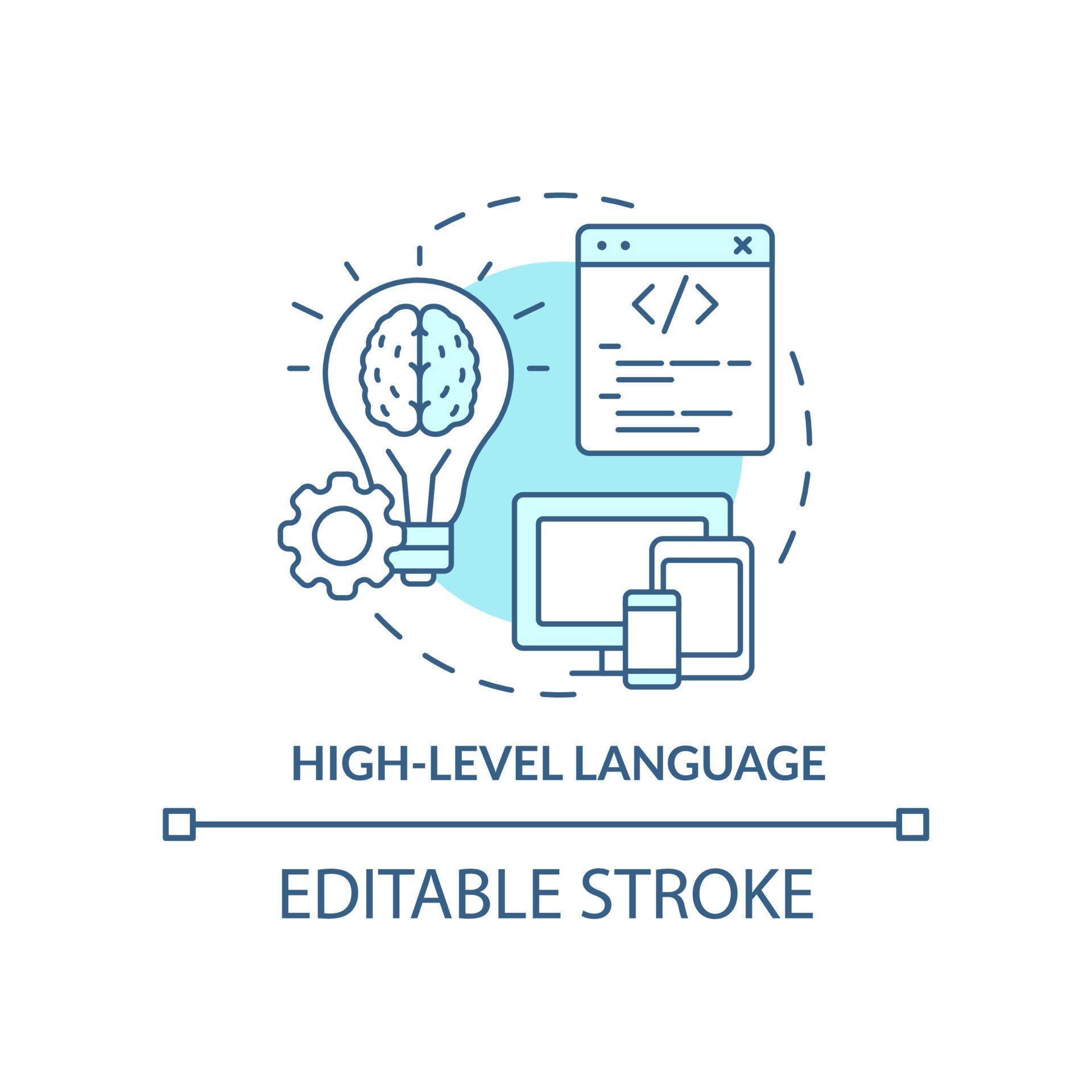 High level language turquoise concept icon. Type of computer language abstract idea thin line ...