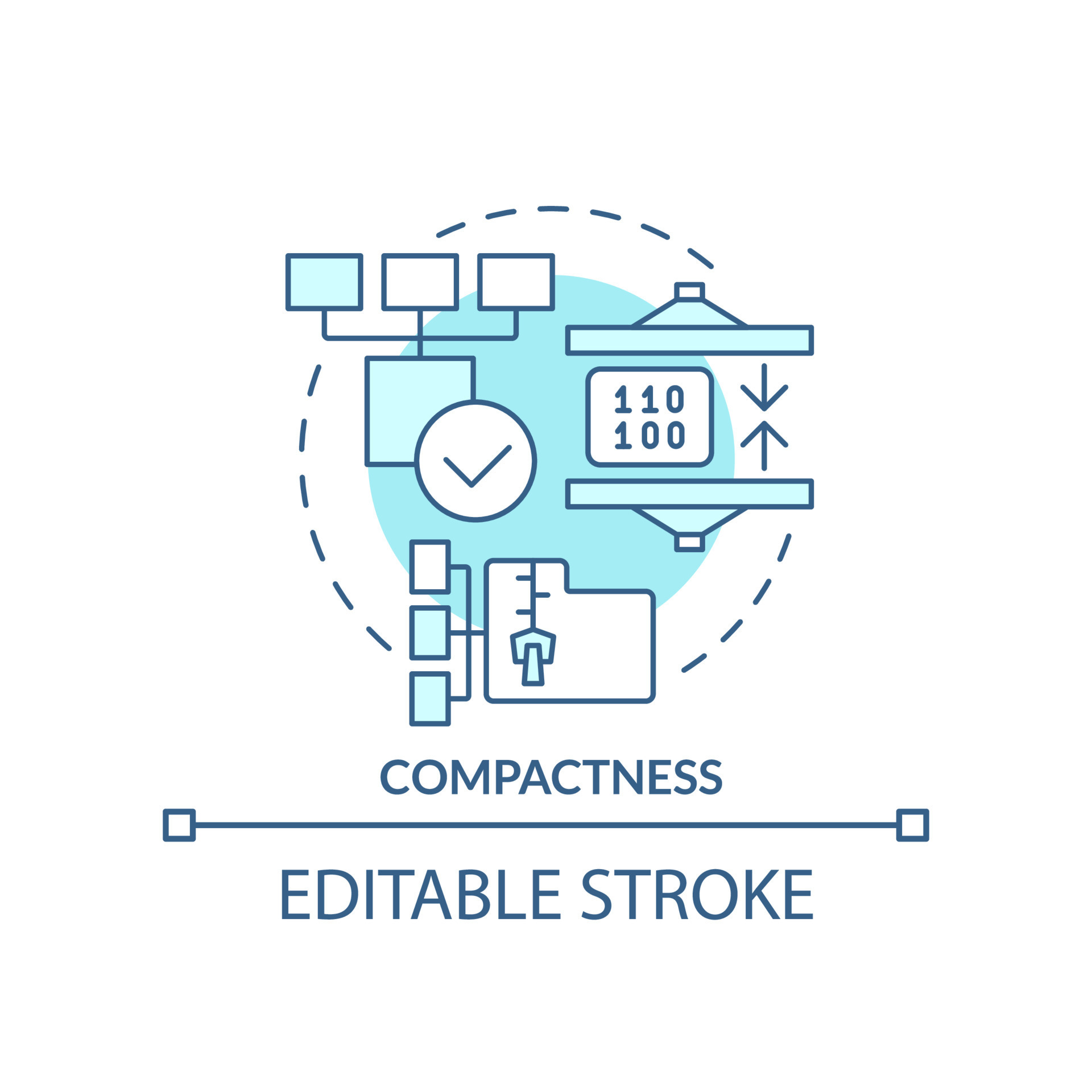 Compactness turquoise concept icon. Concise code. Feature of programming languages abstract idea ...