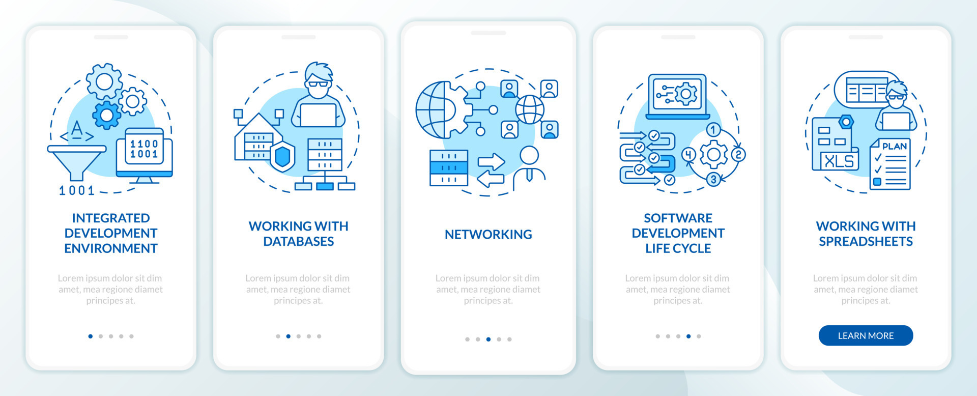 Program Building Skills Blue Onboarding Mobile App Screen Walkthrough