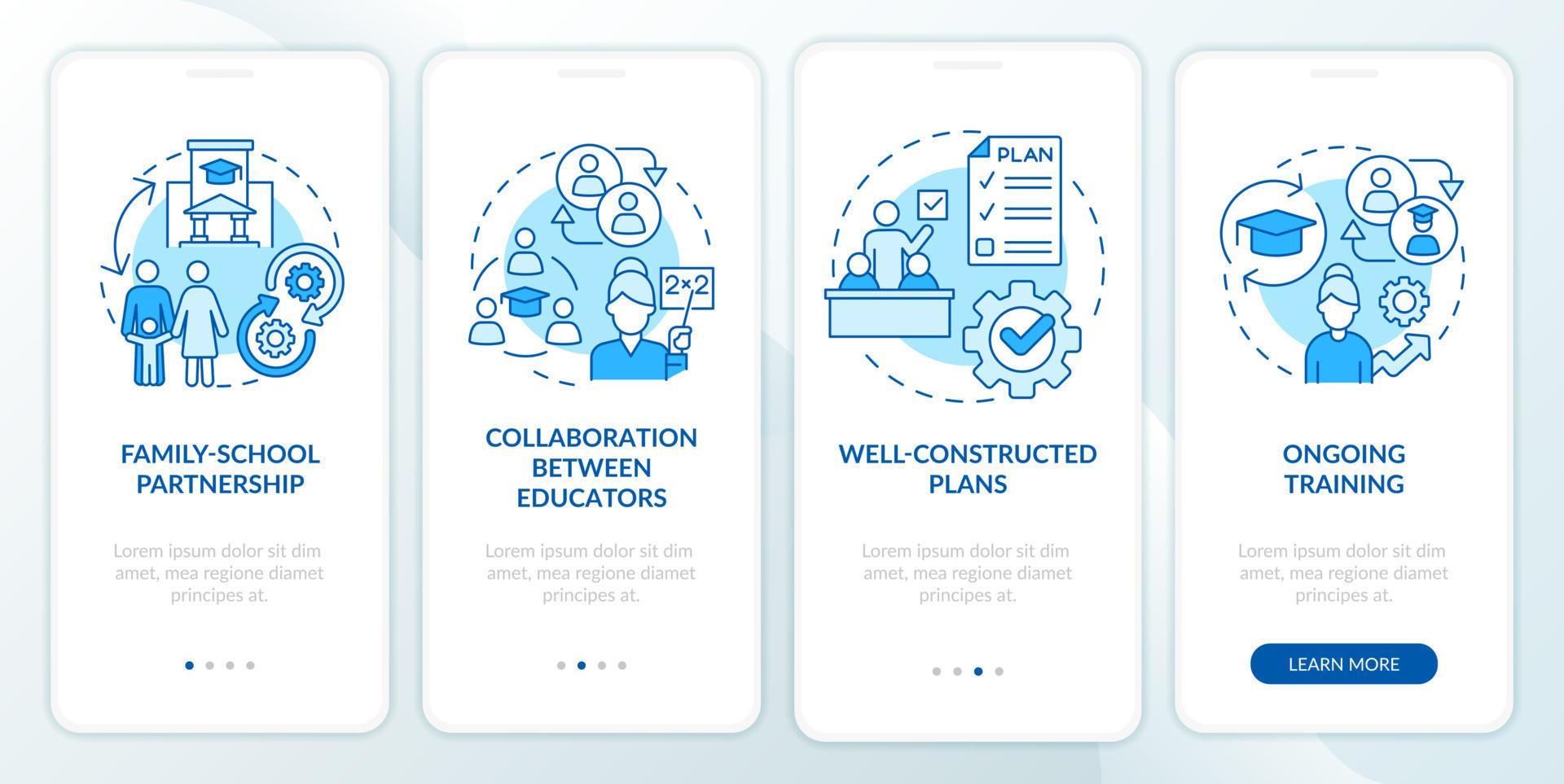 Success Of Inclusive Classrooms Blue Onboarding Mobile App Screen Walkthrough 4 Steps Editable