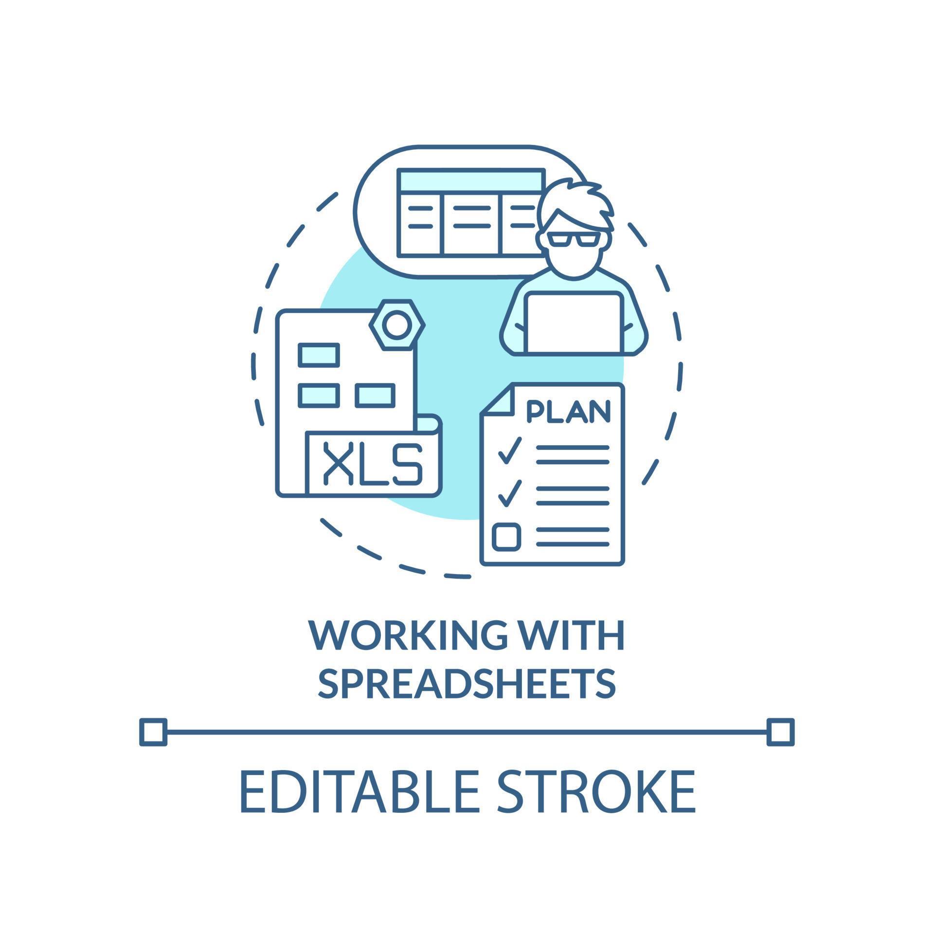 Working with spreadsheets turquoise concept icon. Programming skills abstract idea thin line ...