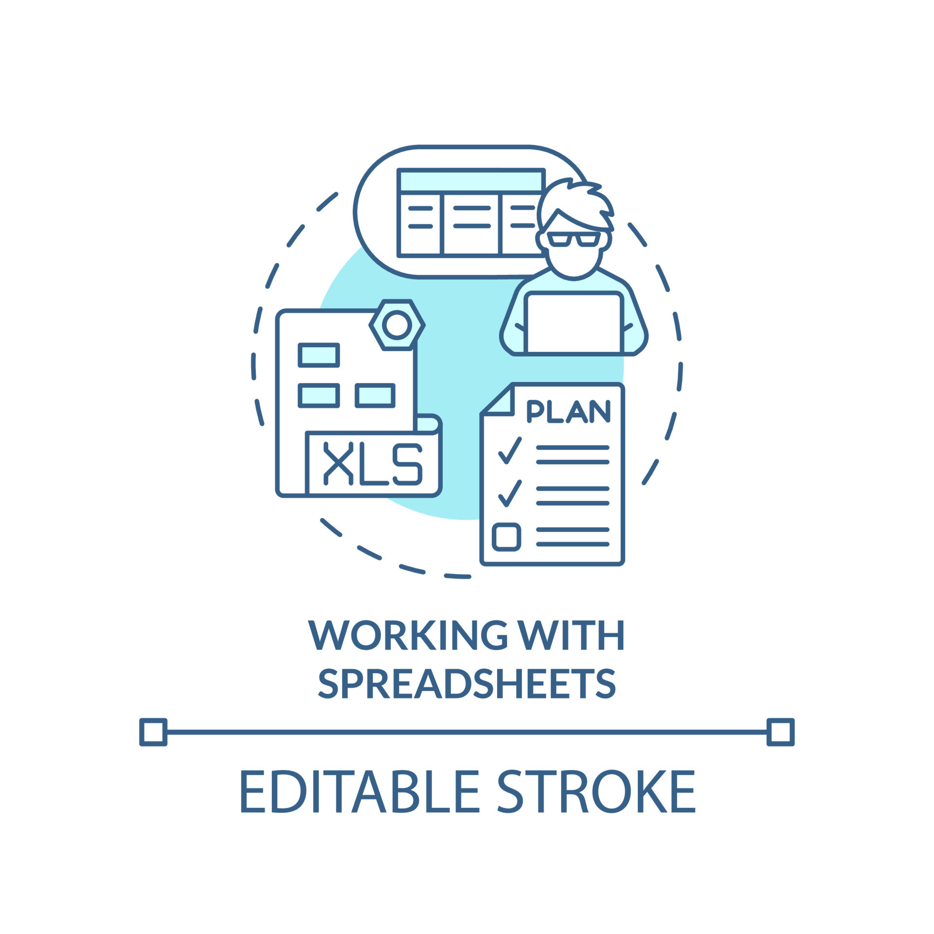 Working With Spreadsheets Turquoise Concept Icon Programming Skills Abstract Idea Thin Line