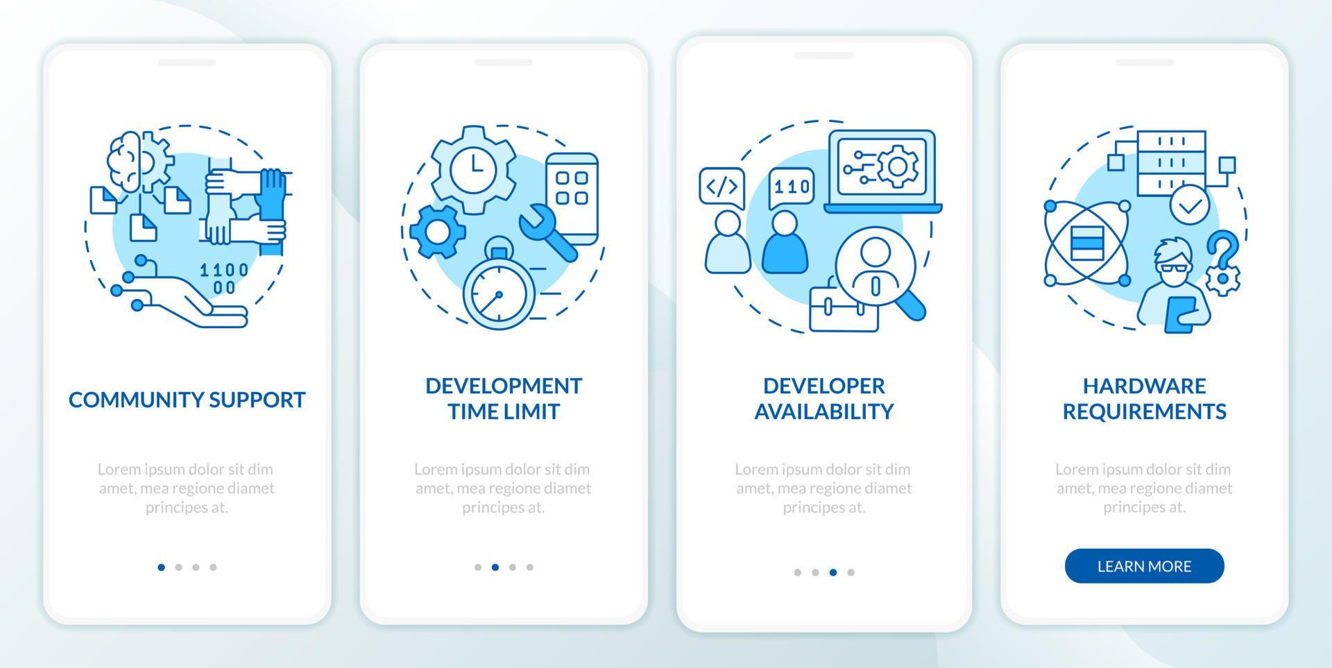 Programing Language Selection Criteria Blue Onboarding Mobile App Screen Walkthrough 4 Steps