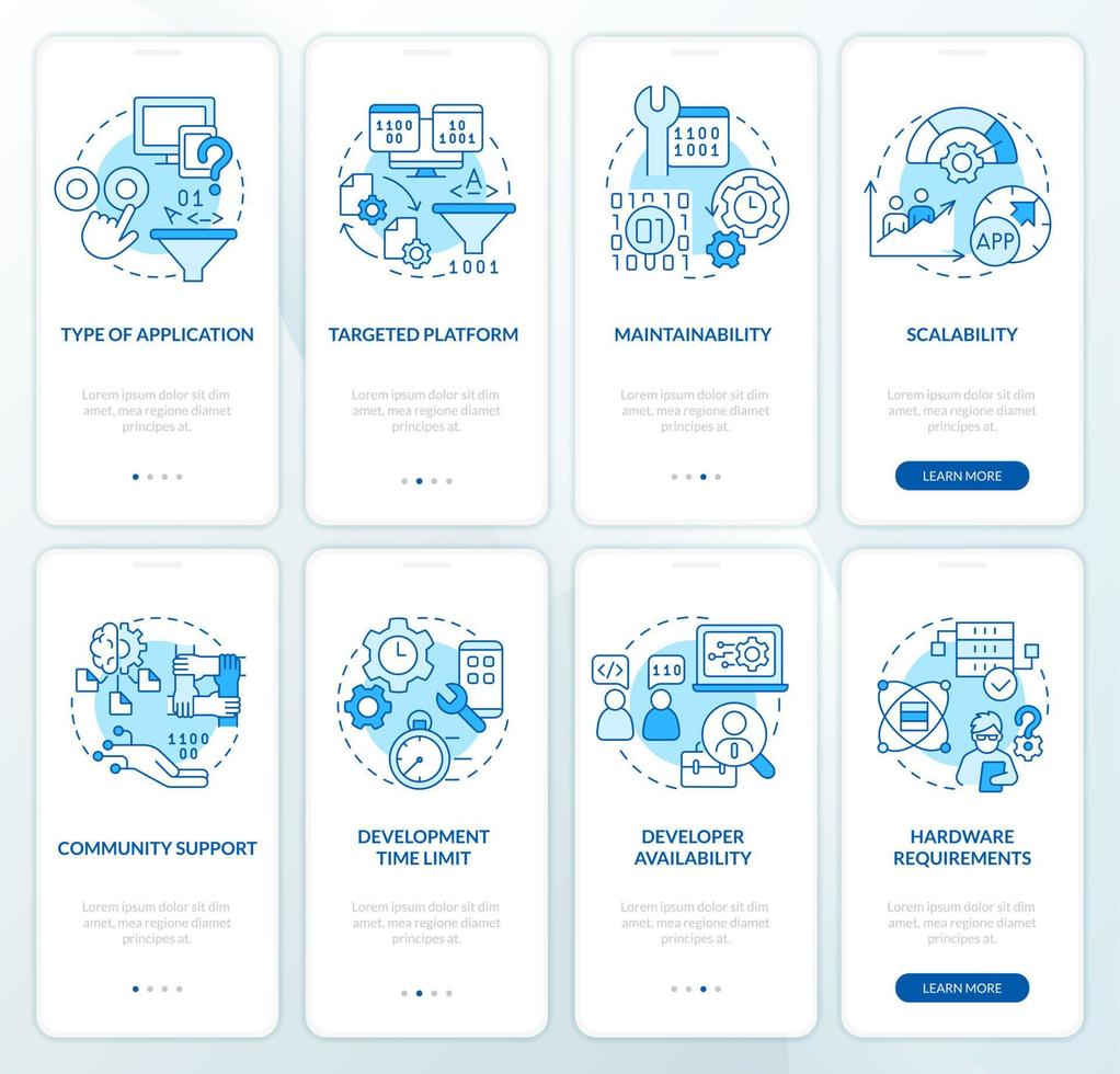 Programming Language Choice Blue Onboarding Mobile App Screen Set