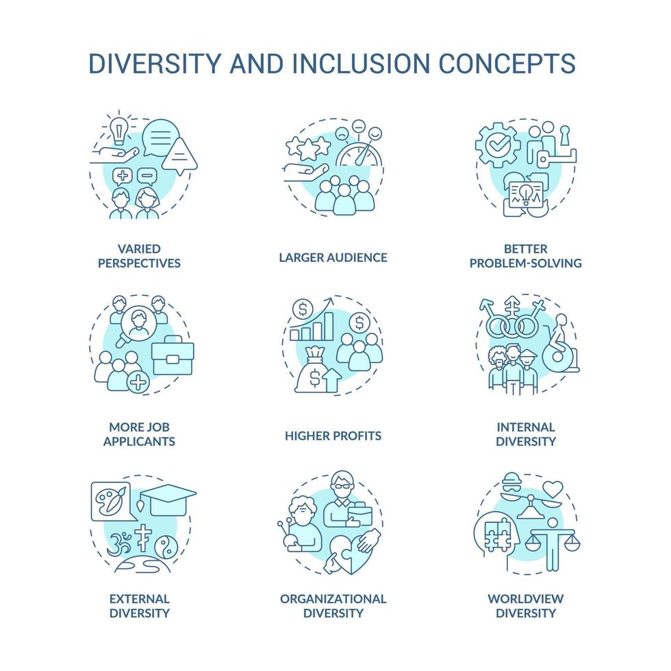Diversity And Inclusion Turquoise Concept Icons Set Varied