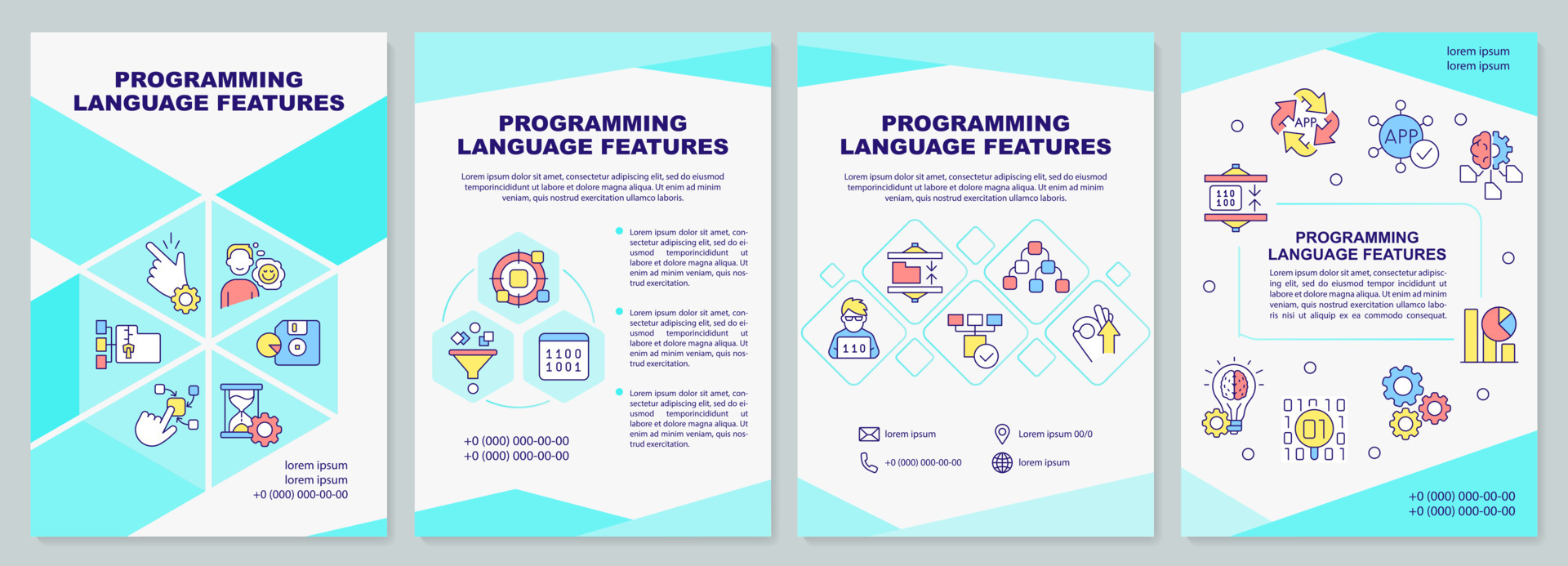Programming Language Features Brochure Template Writing Code Leaflet Design With Linear Icons