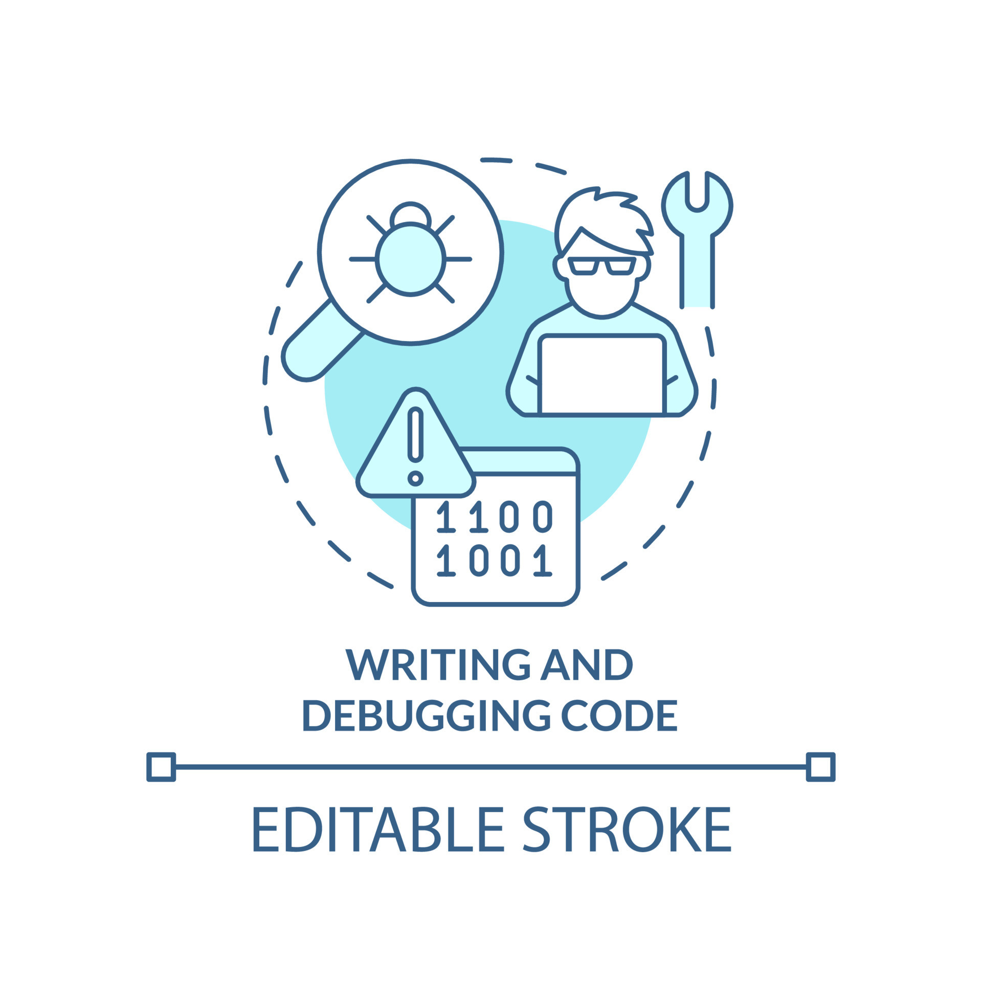 Writing And Debugging Code Turquoise Concept Icon Programming Skill Abstract Idea Thin Line 8235