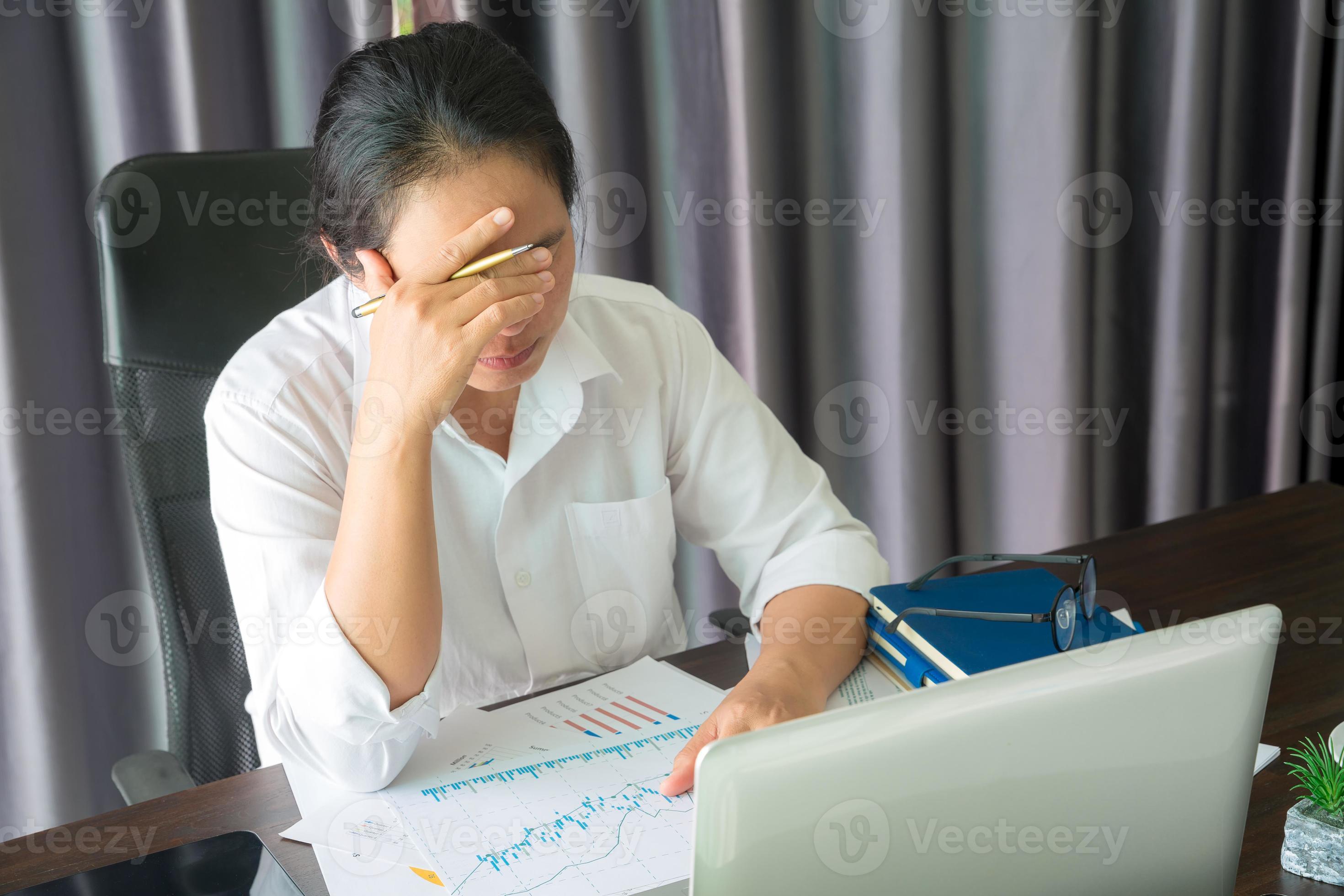 Stress business woman person from hard work, depression in office ... Stress business woman person from hard work, depression in office ...