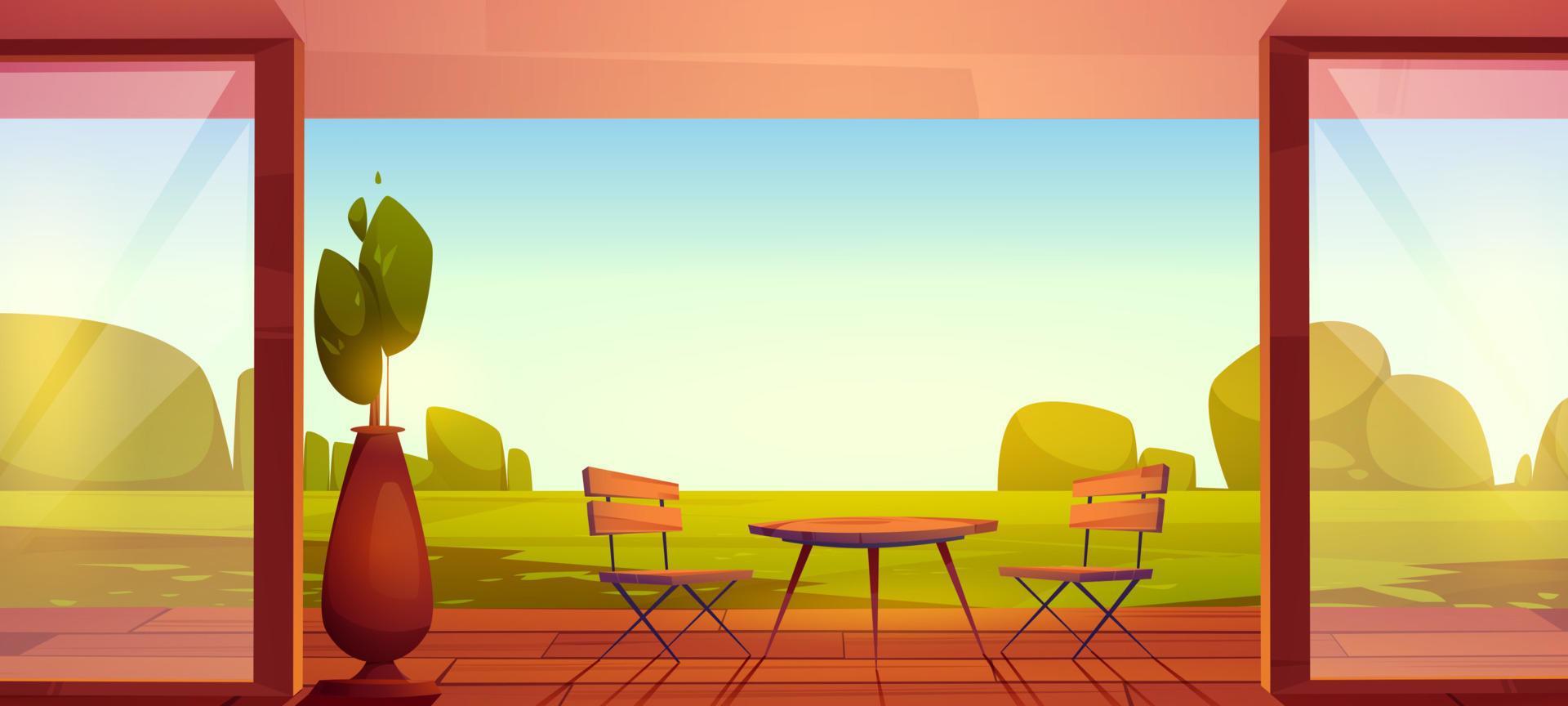 House terrace, wooden patio with table and chairs 13961768 Vector Art ...