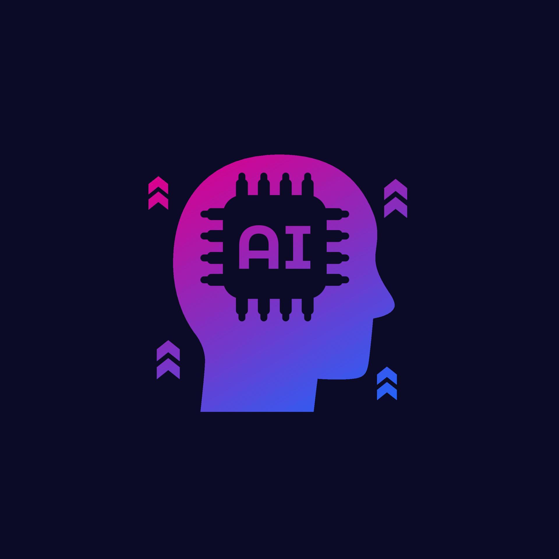 AI technology icon with a chip and a head 13965053 Vector Art at Vecteezy