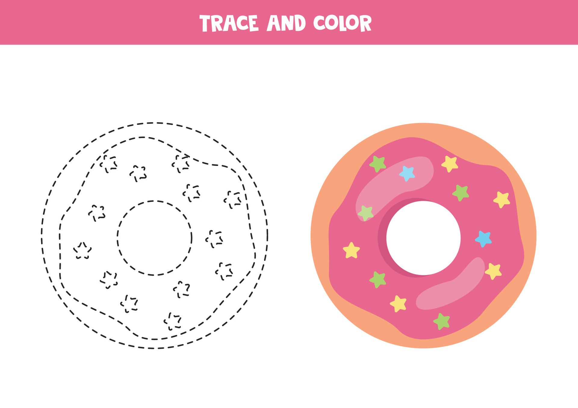 Trace and color cartoon donut. Worksheet for children. 13967475 Vector ...