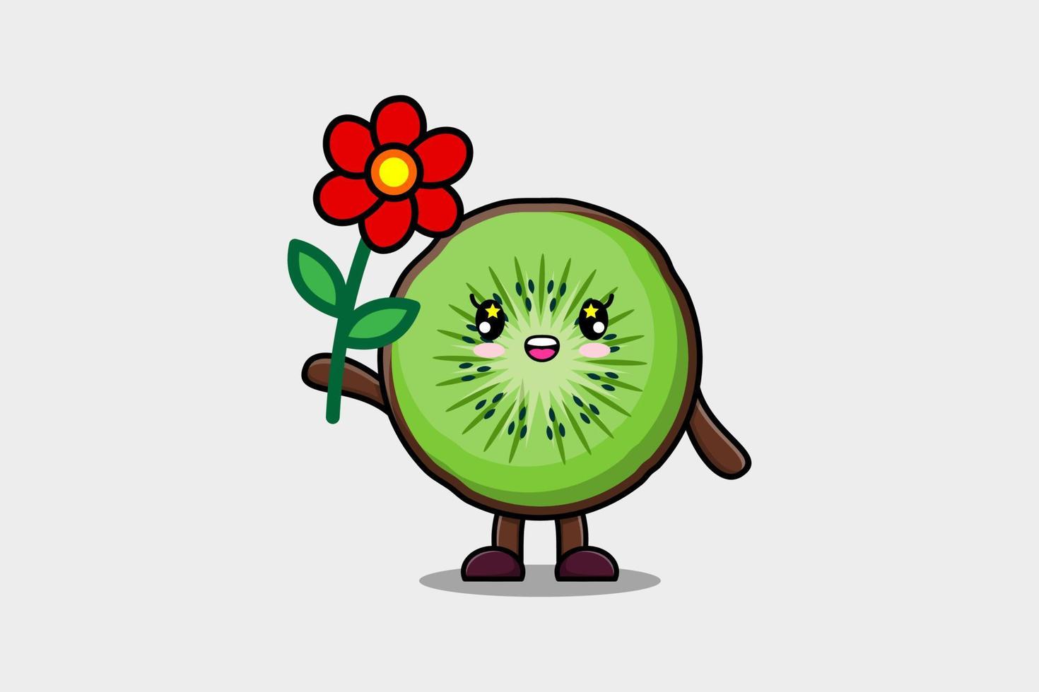 Cute Cartoon Kiwi Fruit Character Hold Red Flower 13968186 Vector Art At Vecteezy