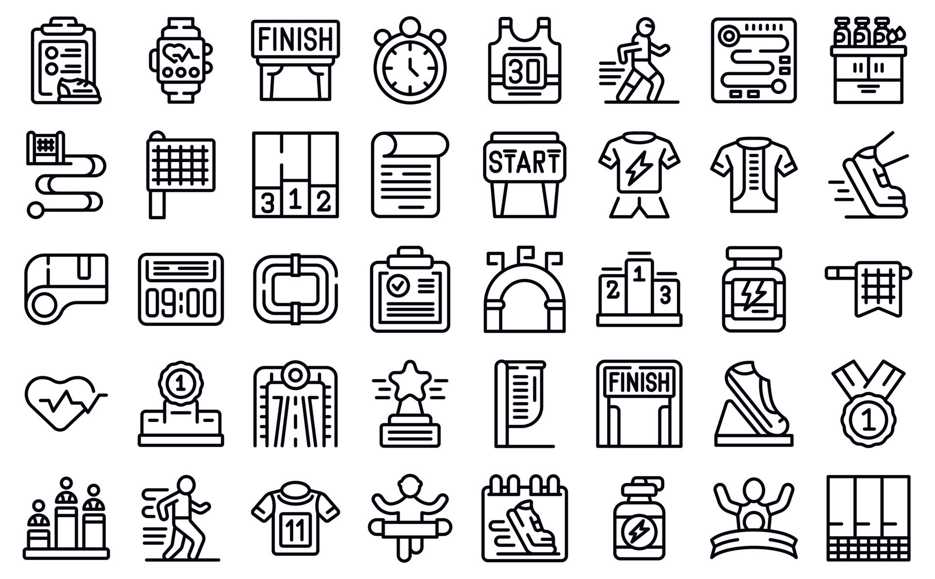 Running marathon icons set outline vector. Run people 13968349 Vector Art at Vecteezy