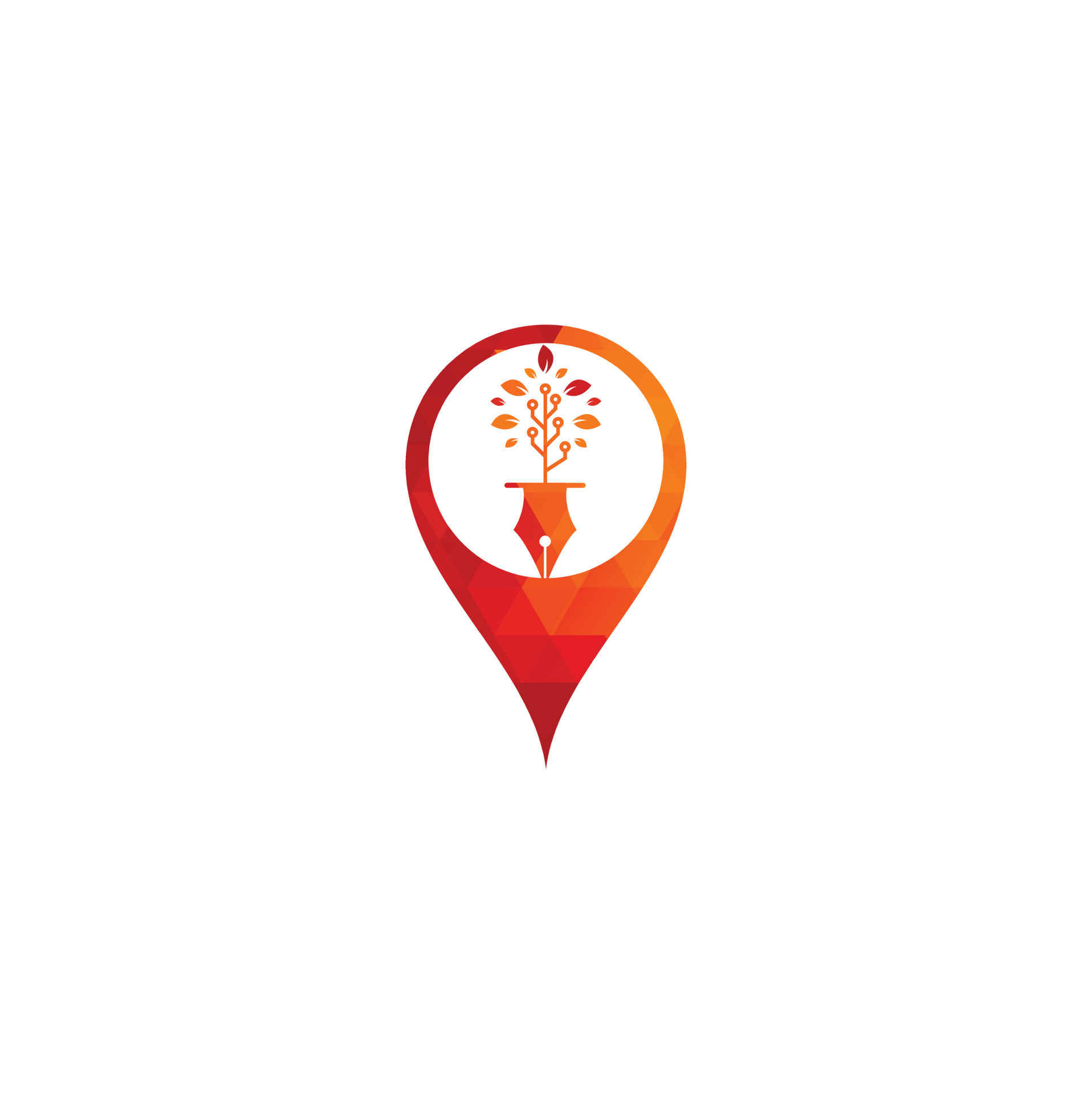 Tech Pen map pin shape concept Logo design. Tech pen with tech tree ...