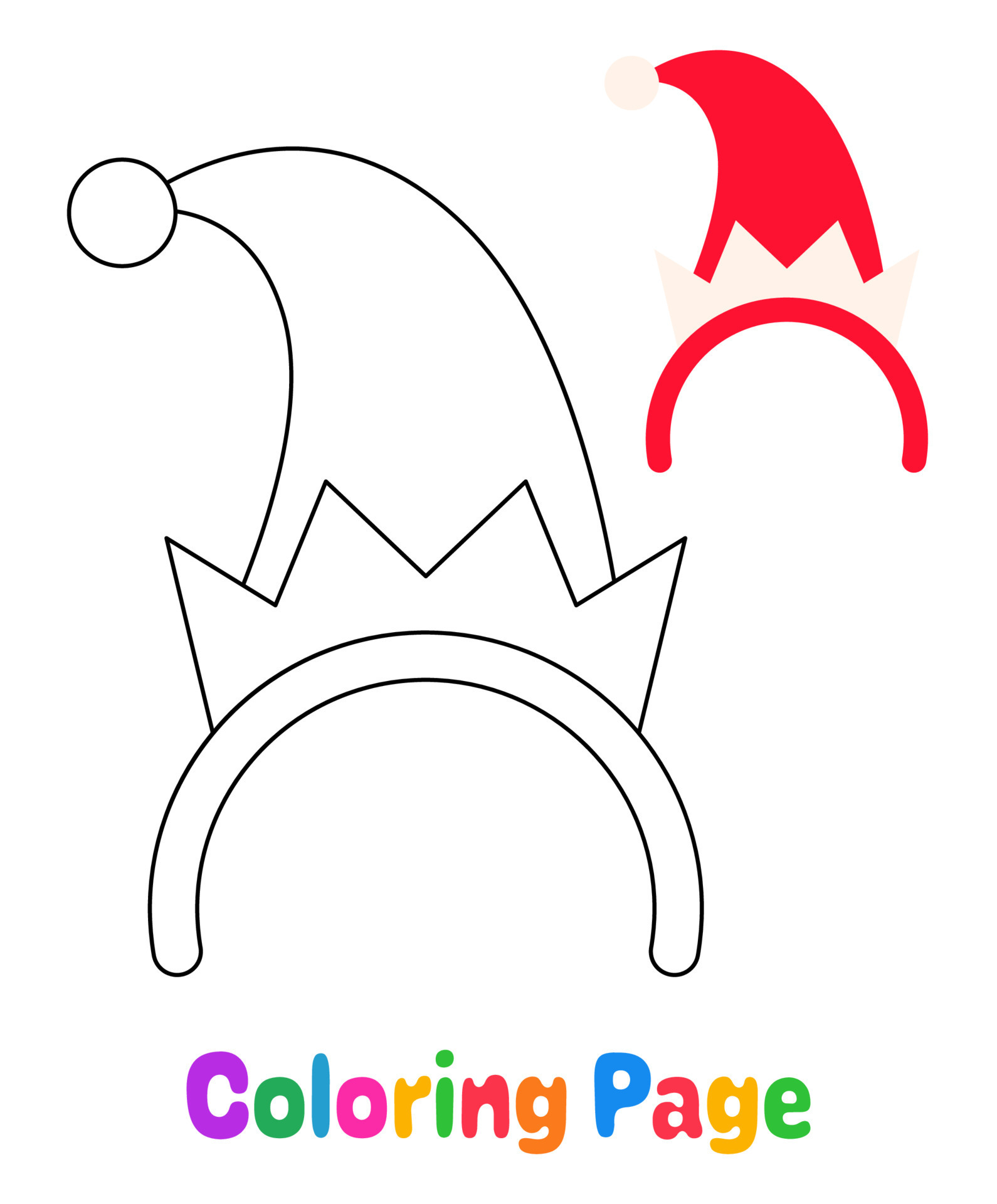 Coloring page with Christmas hat headband for kids 13971709 Vector Art ...