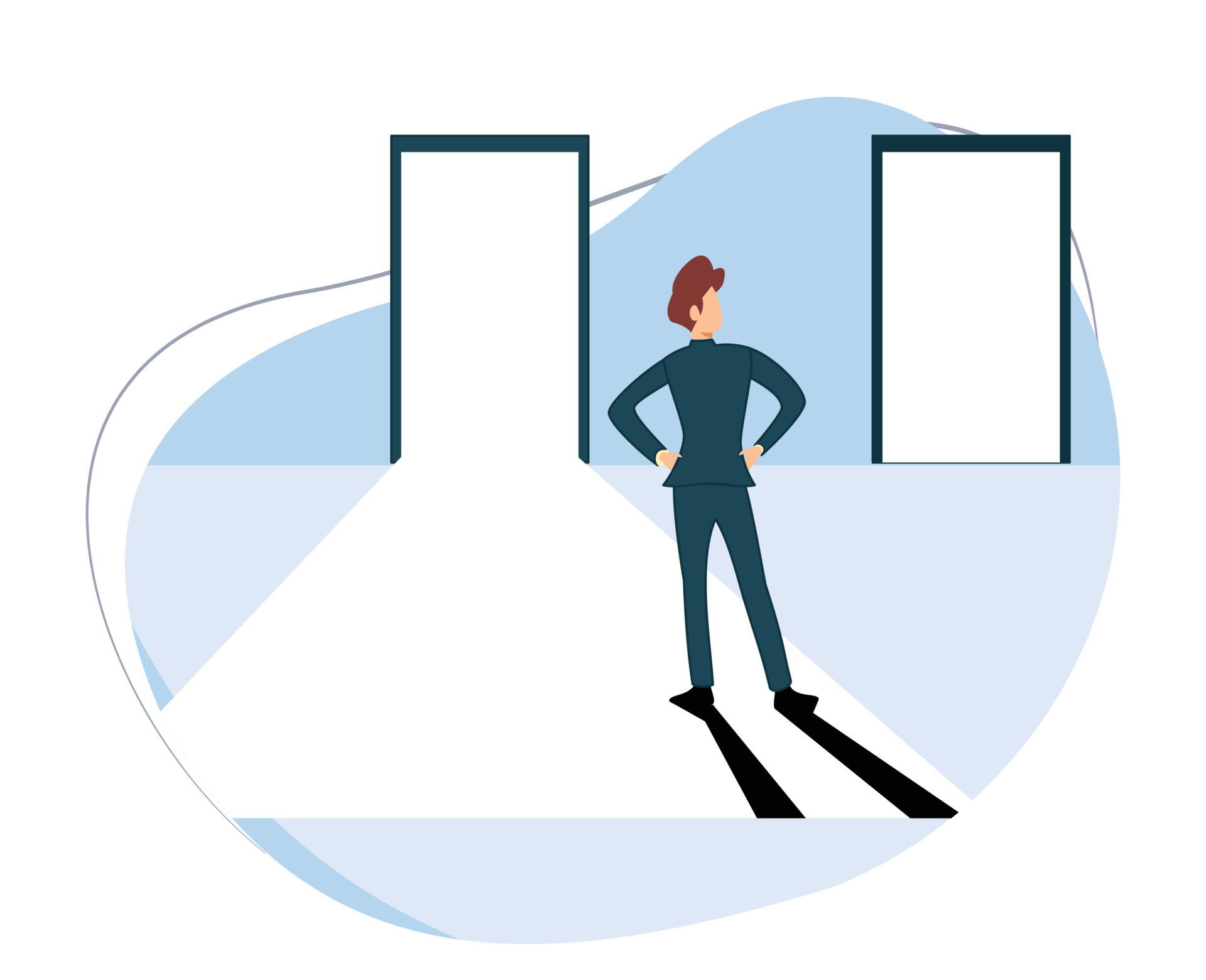 man standing between two open doors. difficult choice. choice between ... man standing between two open doors. difficult choice. choice between ...