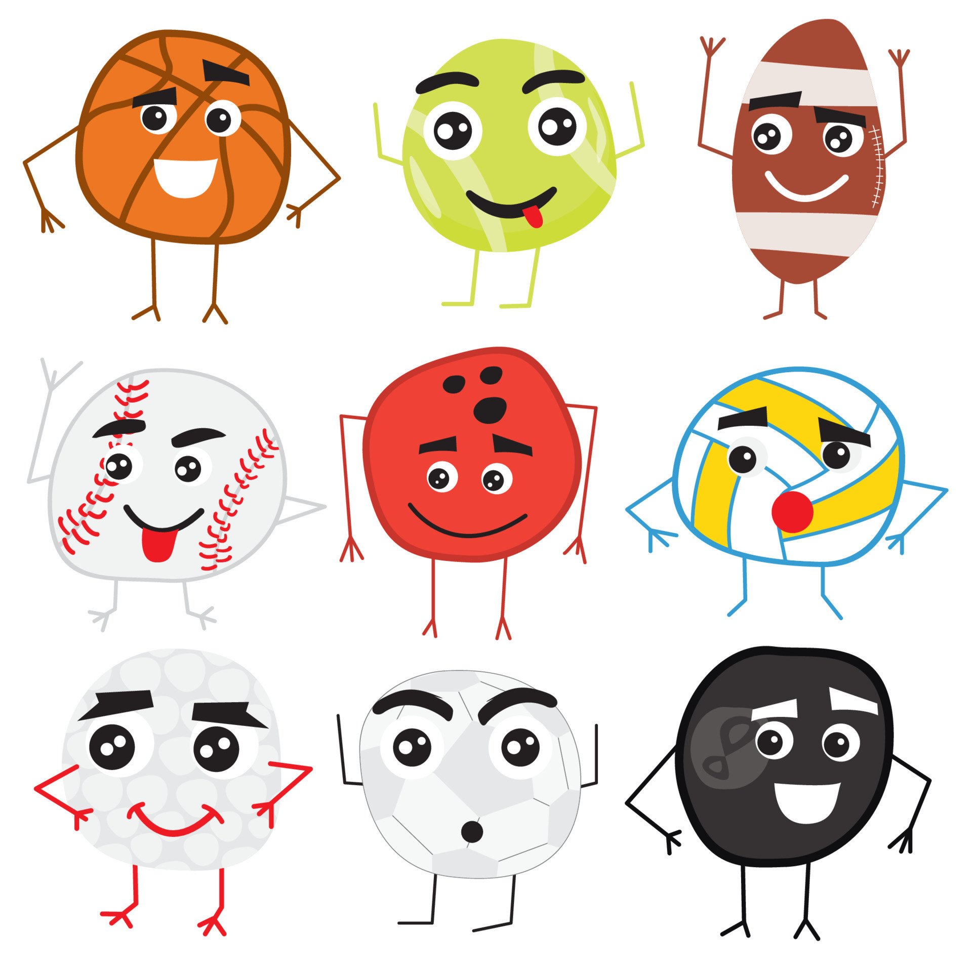Set Of Cute Cartoon Balls Characters 13975307 Vector Art At Vecteezy