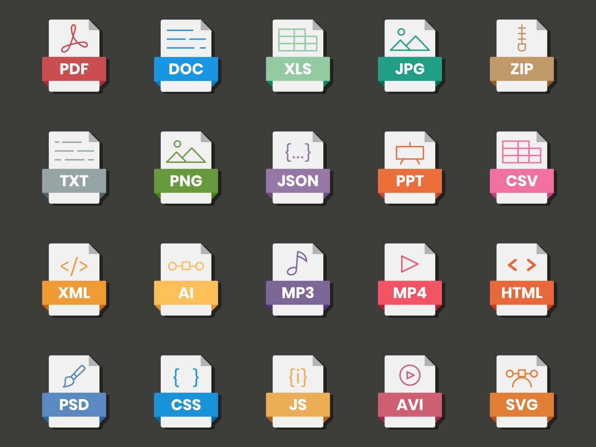 Document File Format Folder Pdf Doc Xls Zip Txt Png Json Ppt Csv