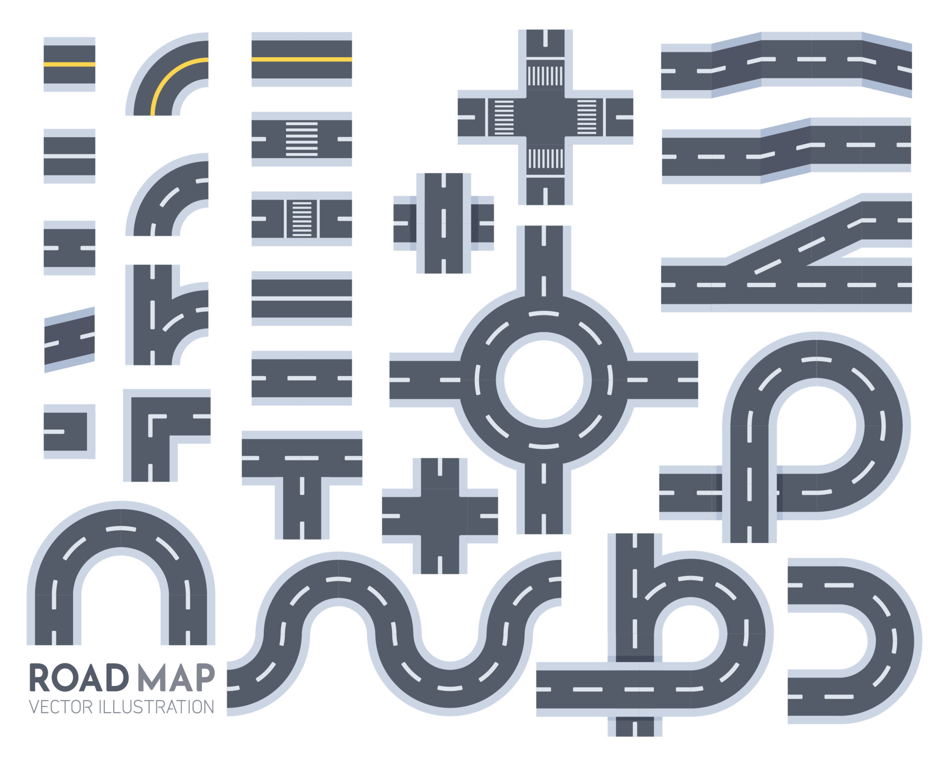 Top View Road Elements Vector For Creating A Route On The Navigation
