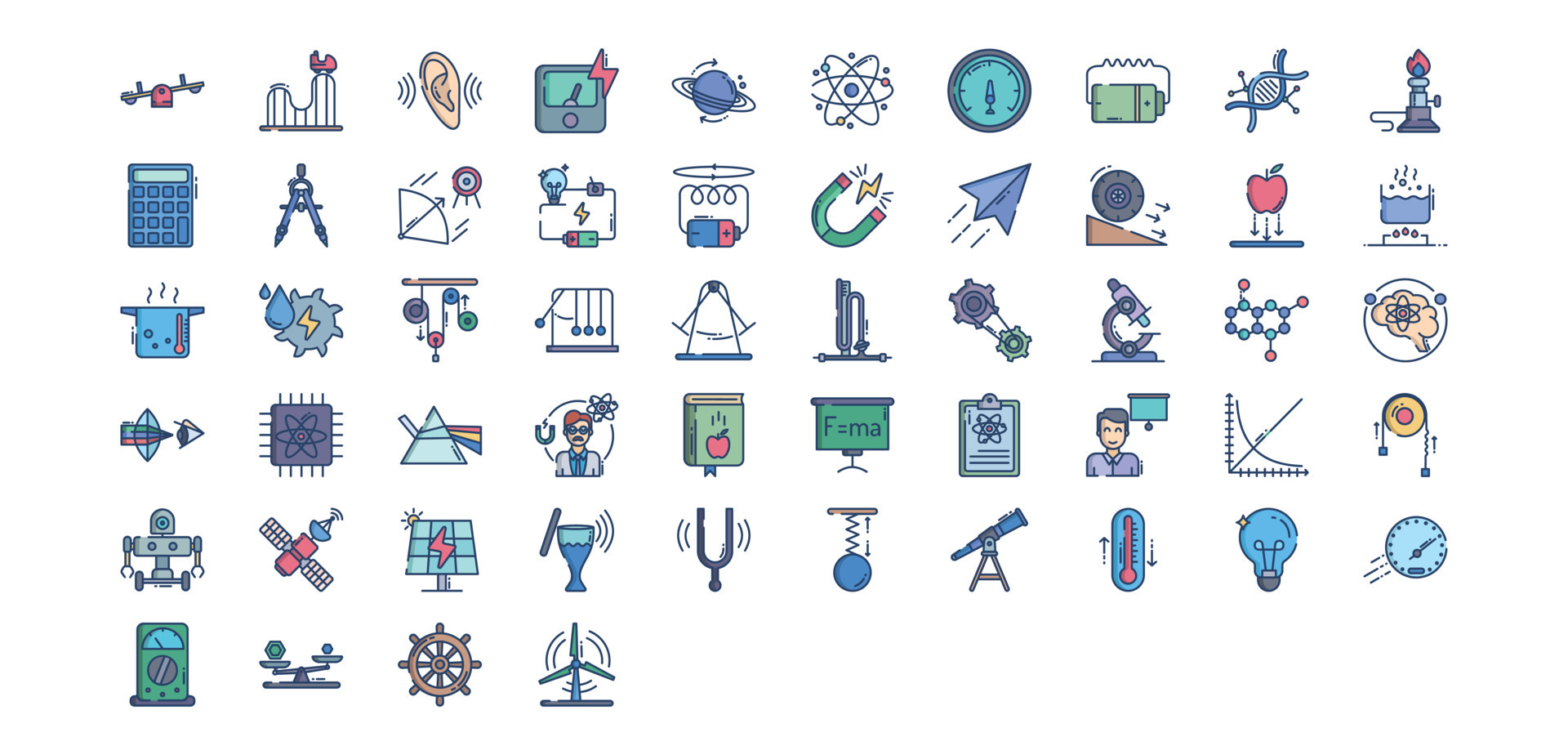 Collection of icons related to Physics and science, including icons ...