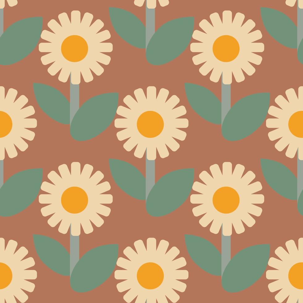 Retro seamless pattern with flowers in 60s style 13975848 Vector Art at ...