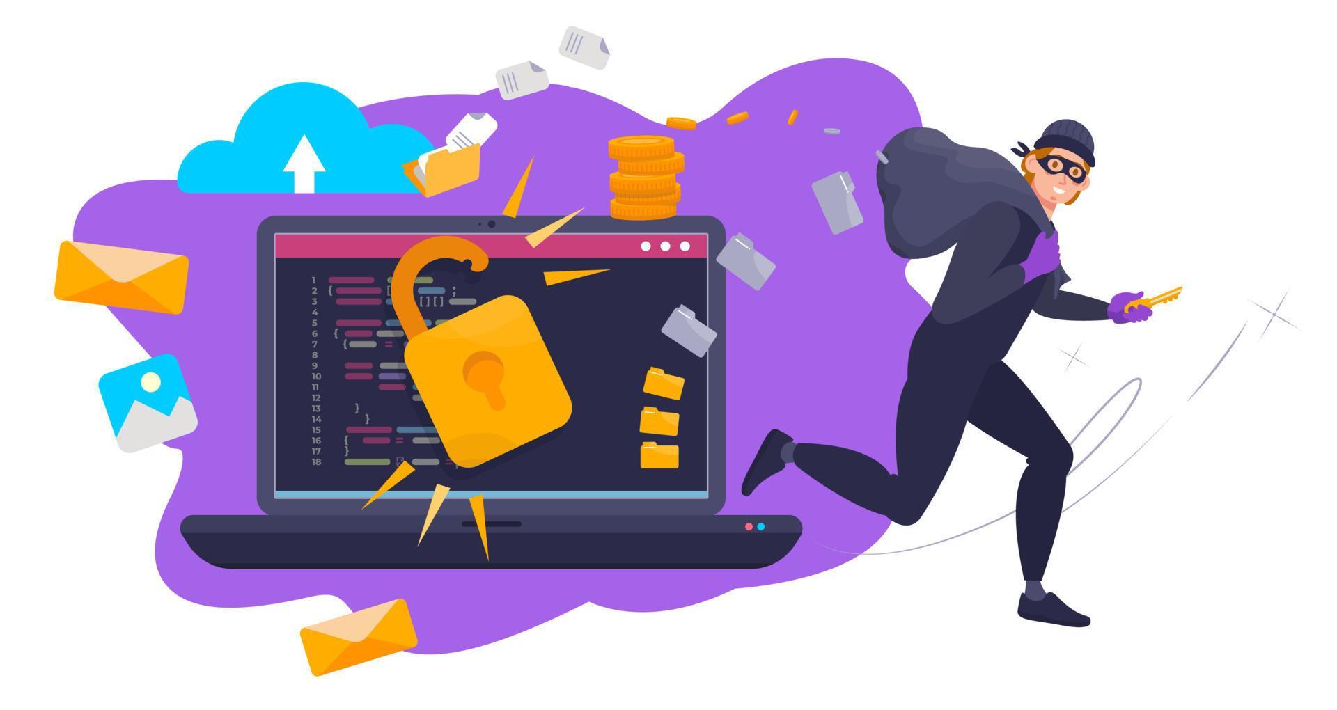 Account hacking concept. Online attack of the computer system. Cybercrime. Stealing of money and ...