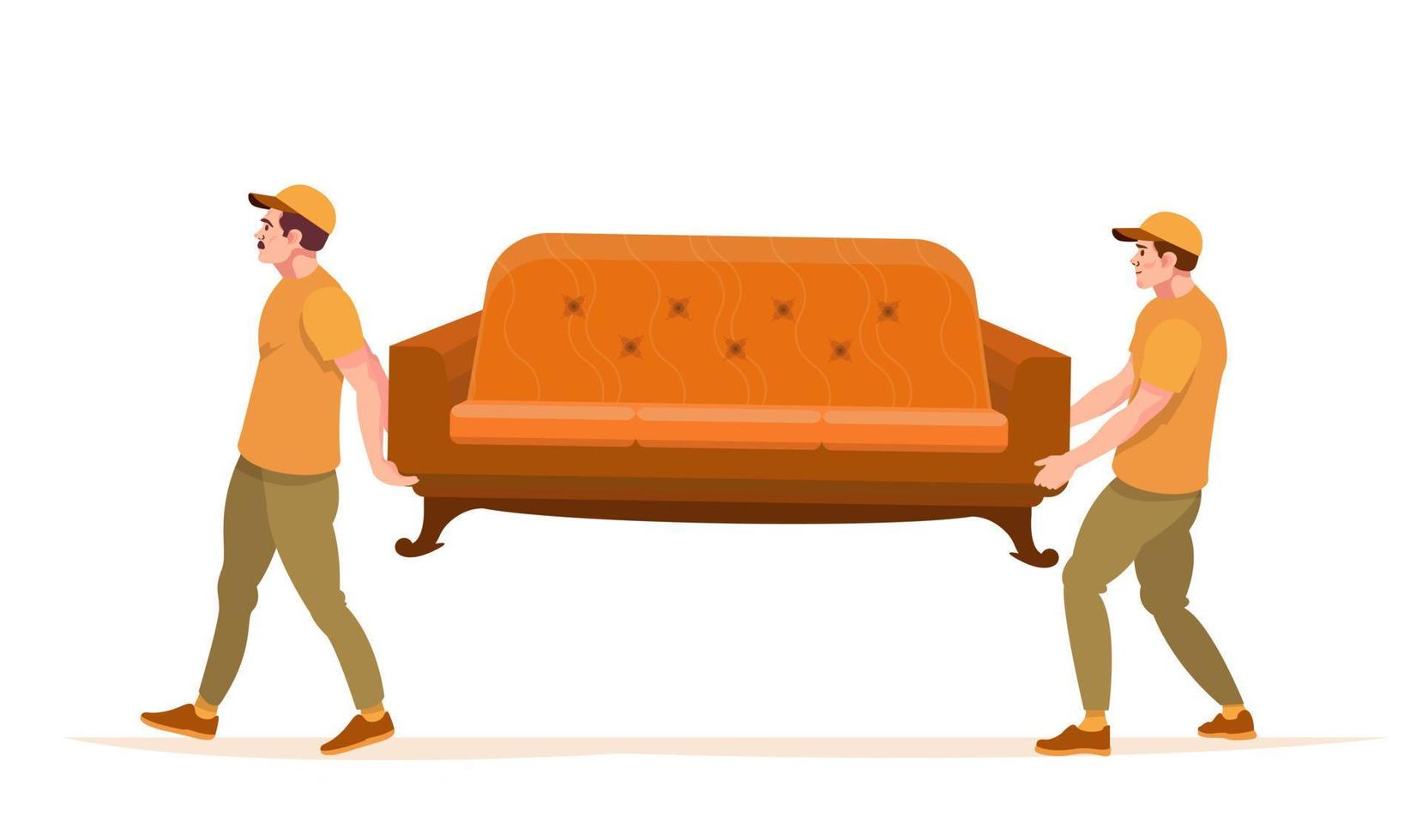 Home Moving Concept. Loaders, Movers Carrying A Sofa. Service. Ad 
