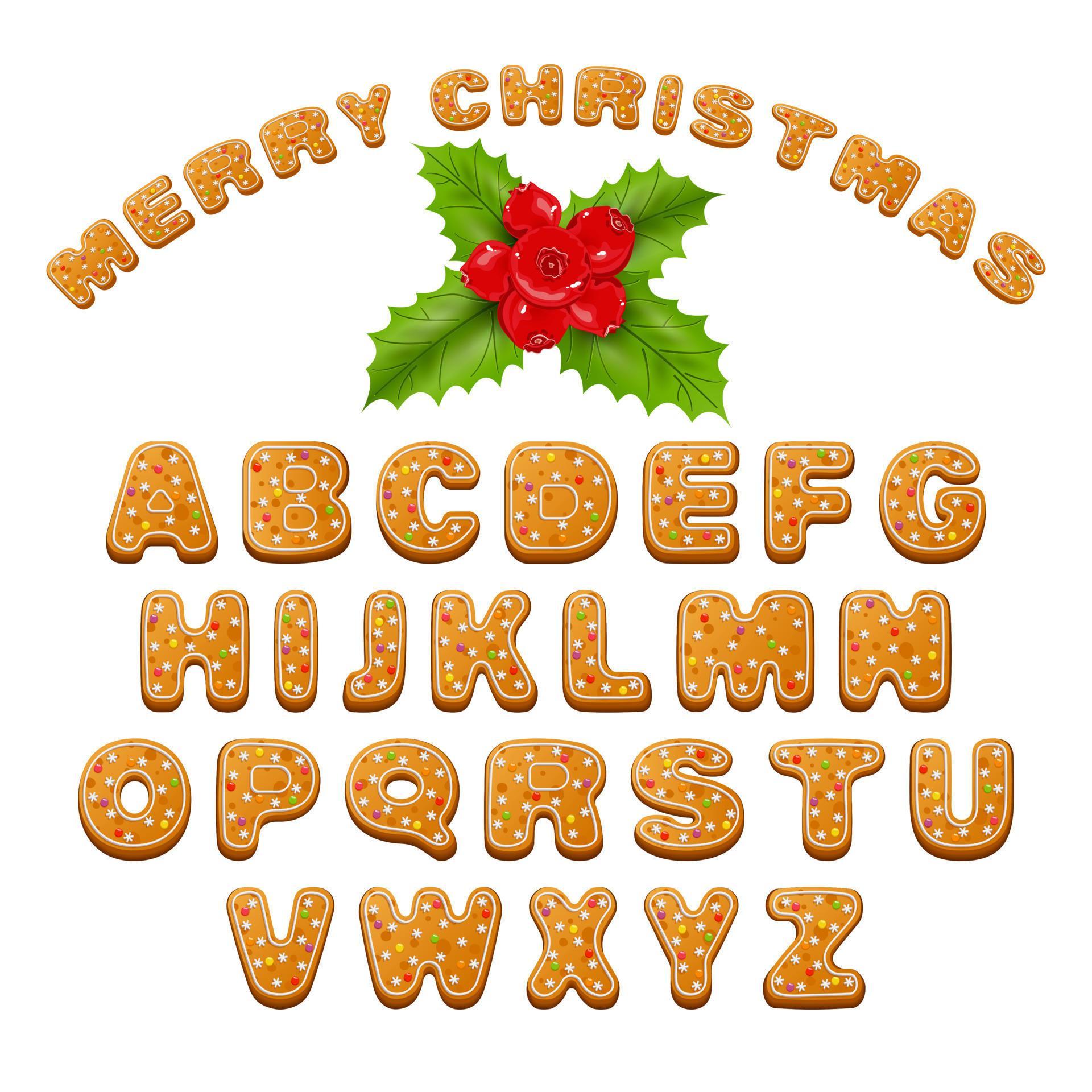 Gingerbread alphabet. Font of cartoon gingerbread cookies with sugar ...