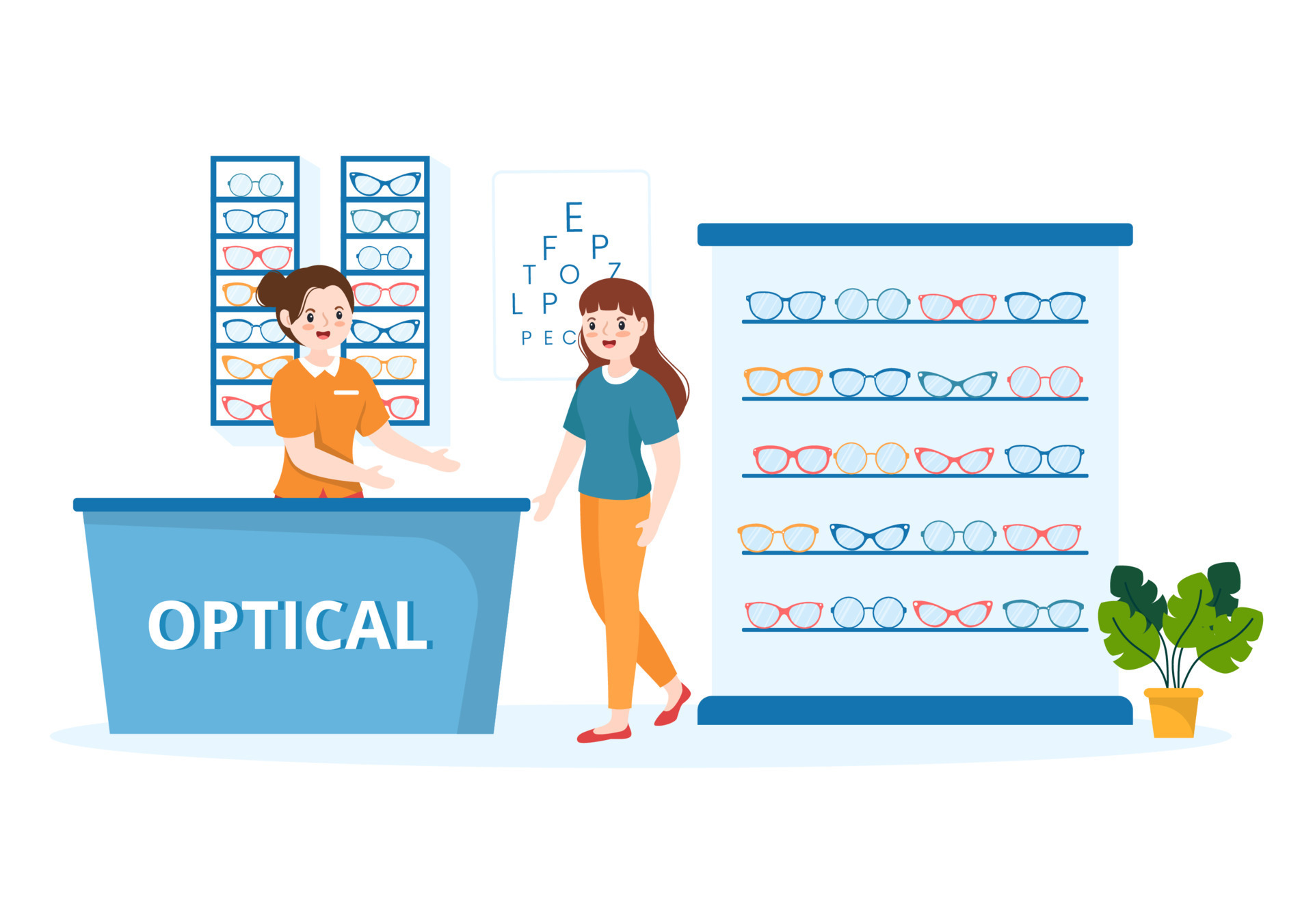 Eye Glasses Store or Optical Shop with Accessories, Optician, Checking ...