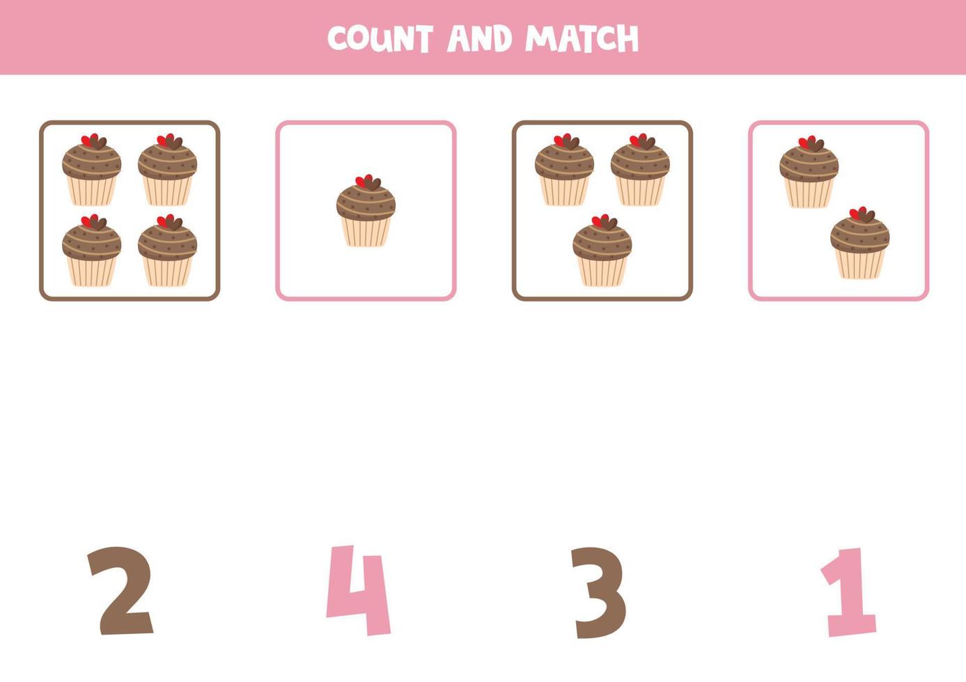 Counting game for kids. Count all cupcakes and match with numbers ...