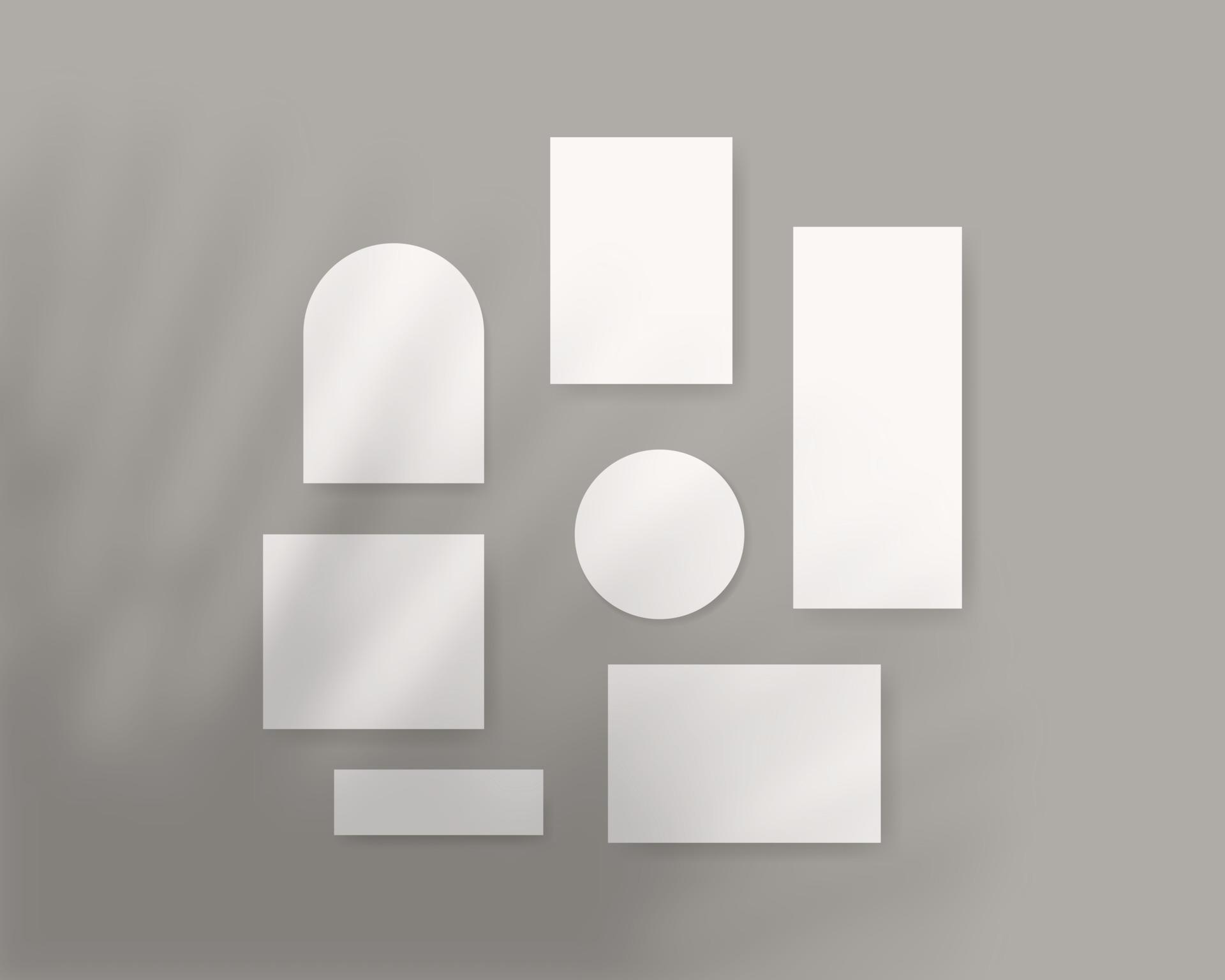 Mood board mockup template. Empty sheets of white paper on the wall with shadow overlay. Mockup ...