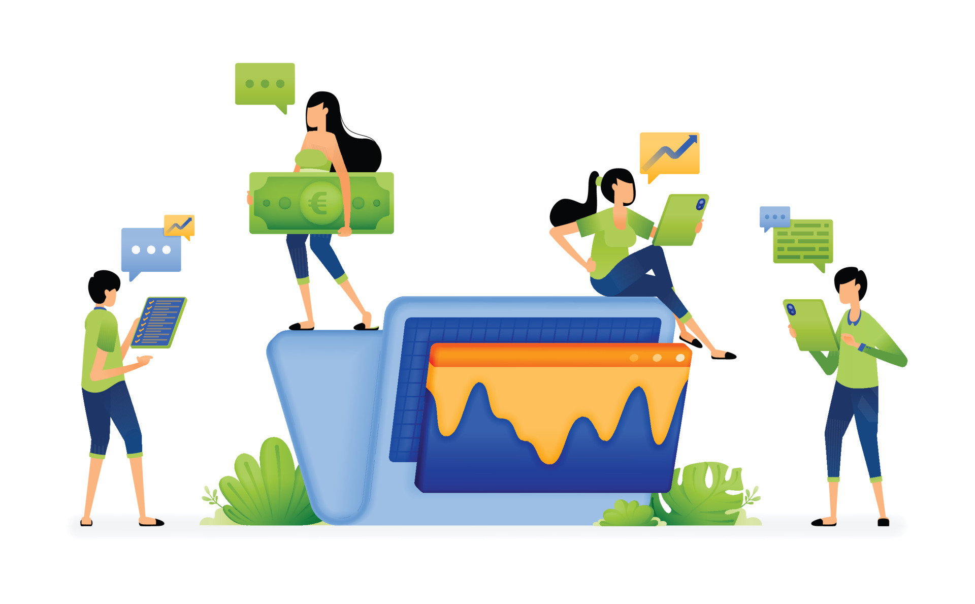 Vector Illustration Of Person Analyzing Folder Containing Company