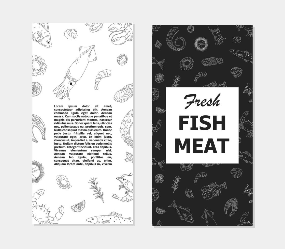Fresh Fish Meat. Vertical Flyers With Seafood. Design For Restaurants ...