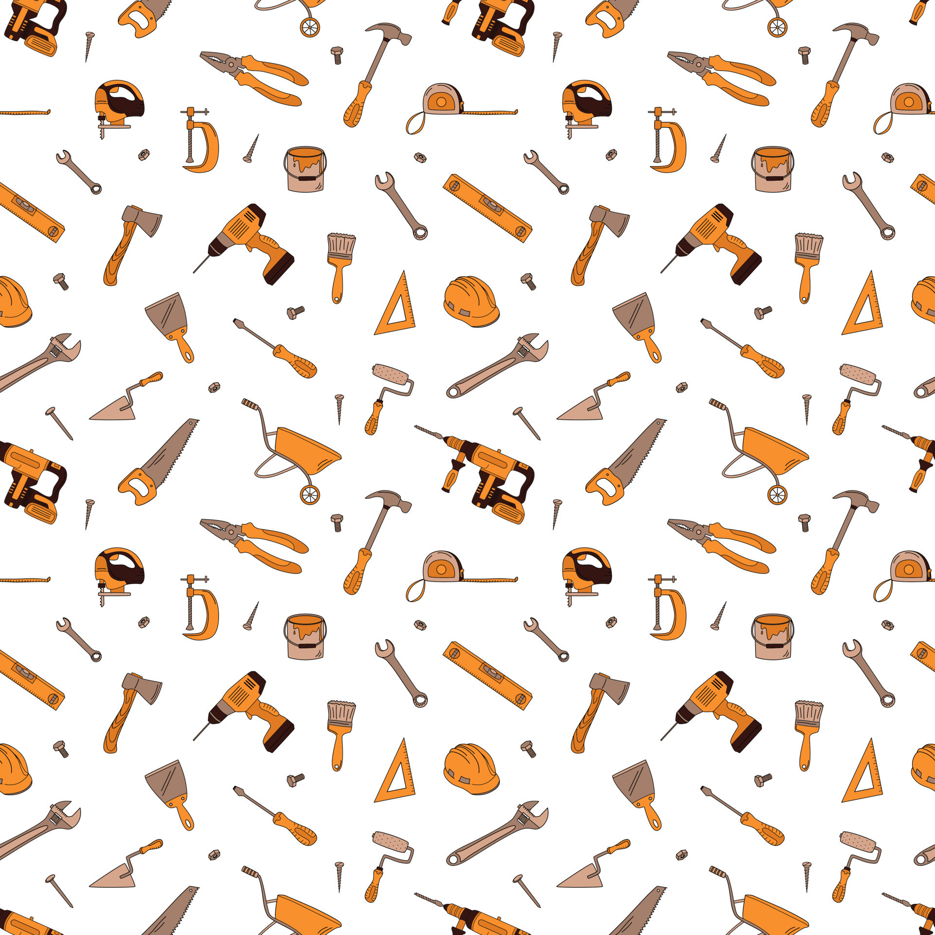 Seamless Pattern With Building Elements. Flat Hand Drawn Vector ... Seamless Pattern With Building Elements. Flat Hand Drawn Vector ...
