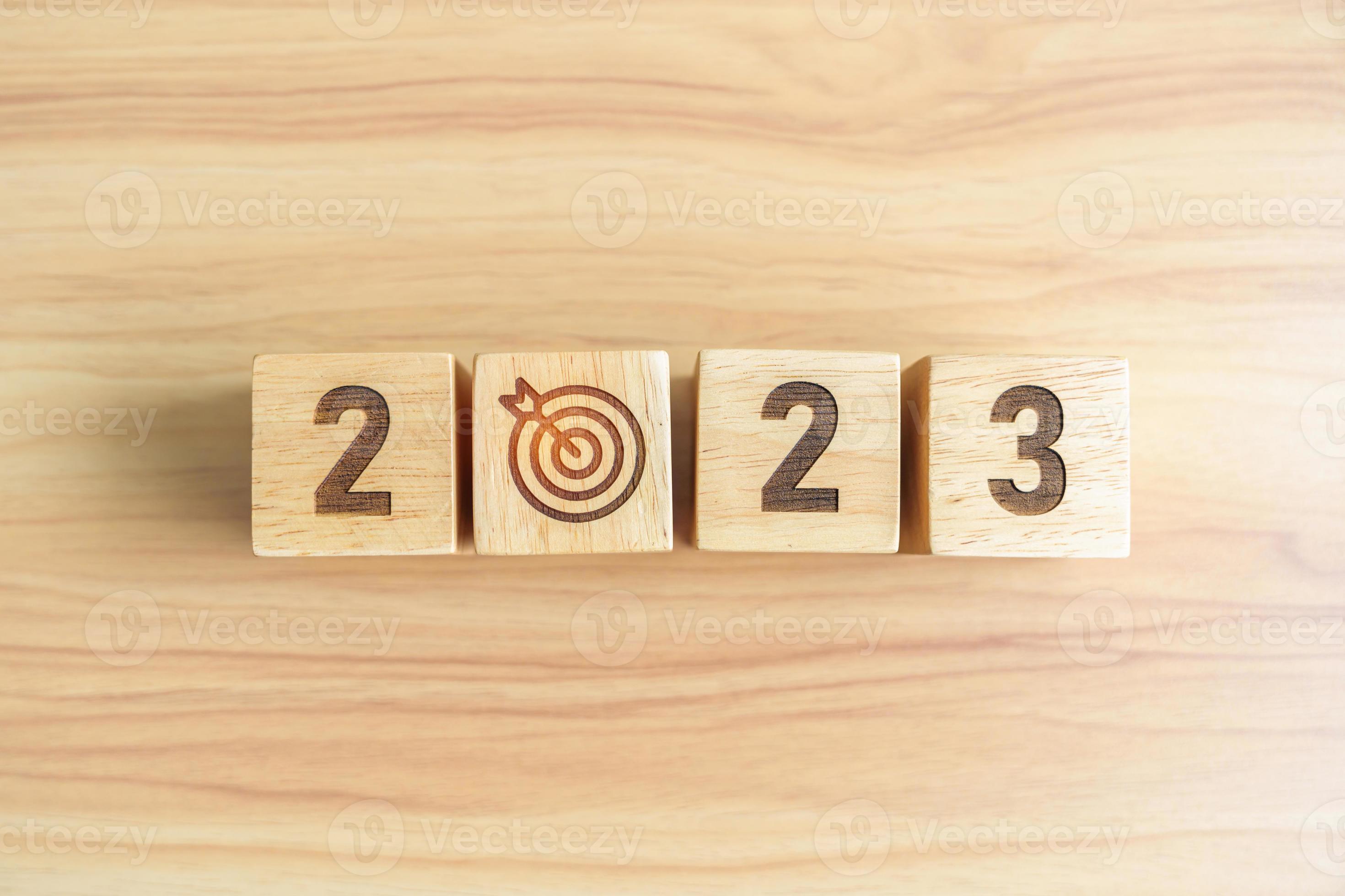 2023 block with dartboard icon. Goal, Target, Resolution, strategy, plan, Action, mission ...