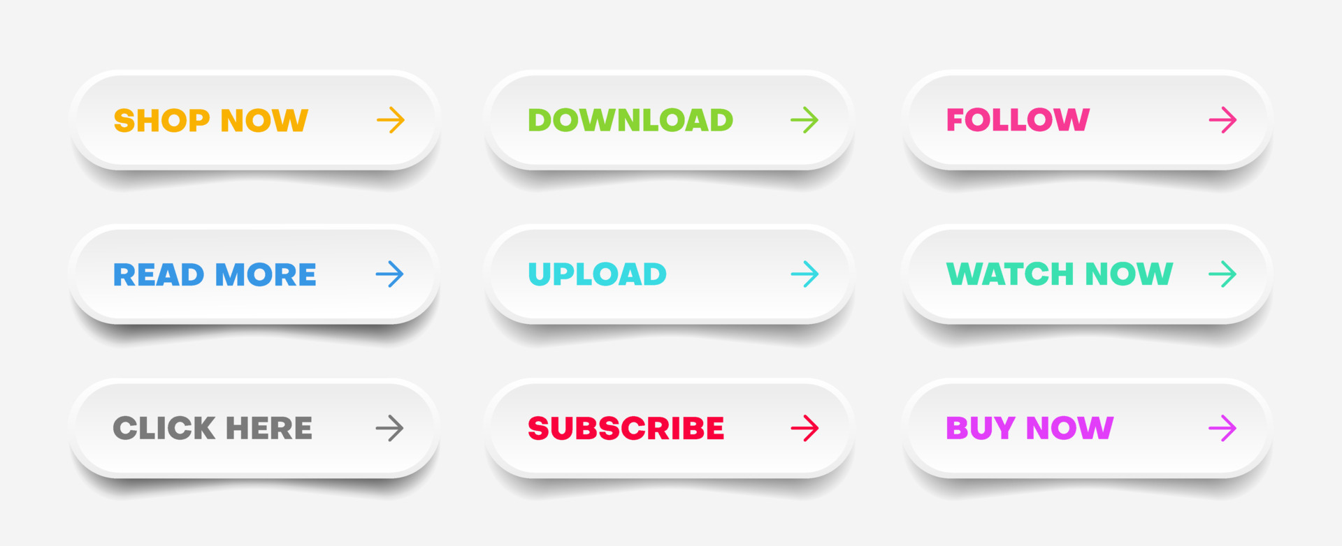 3d Click Here Web Buttons Set Of Action Button Hand Cursor And Arrow Pointing Click Link