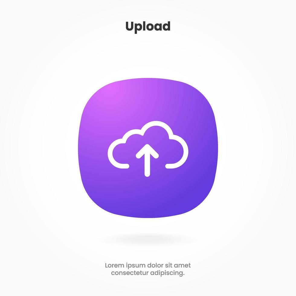 3D upload download button icon. Upload icon. Down arrow bottom side symbol. Click here button ...