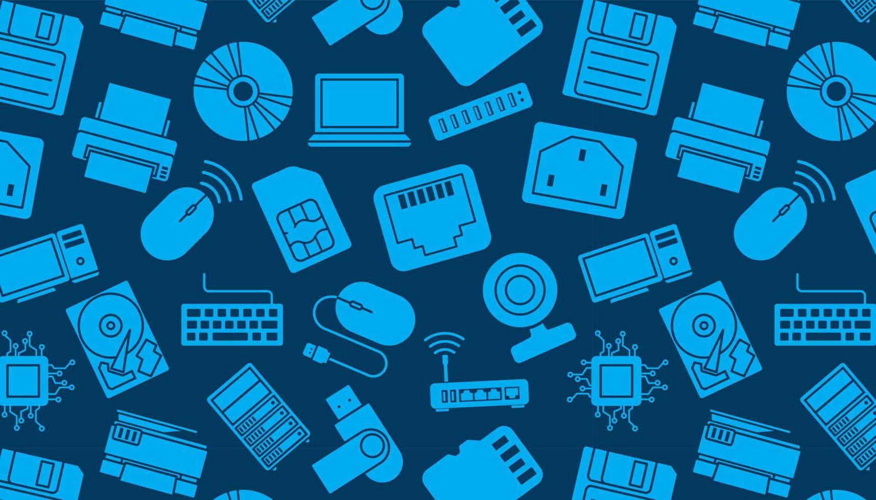 Seamless Pattern With Computer Hardware Icons On Blue Background 13996708 Vector Art At Vecteezy