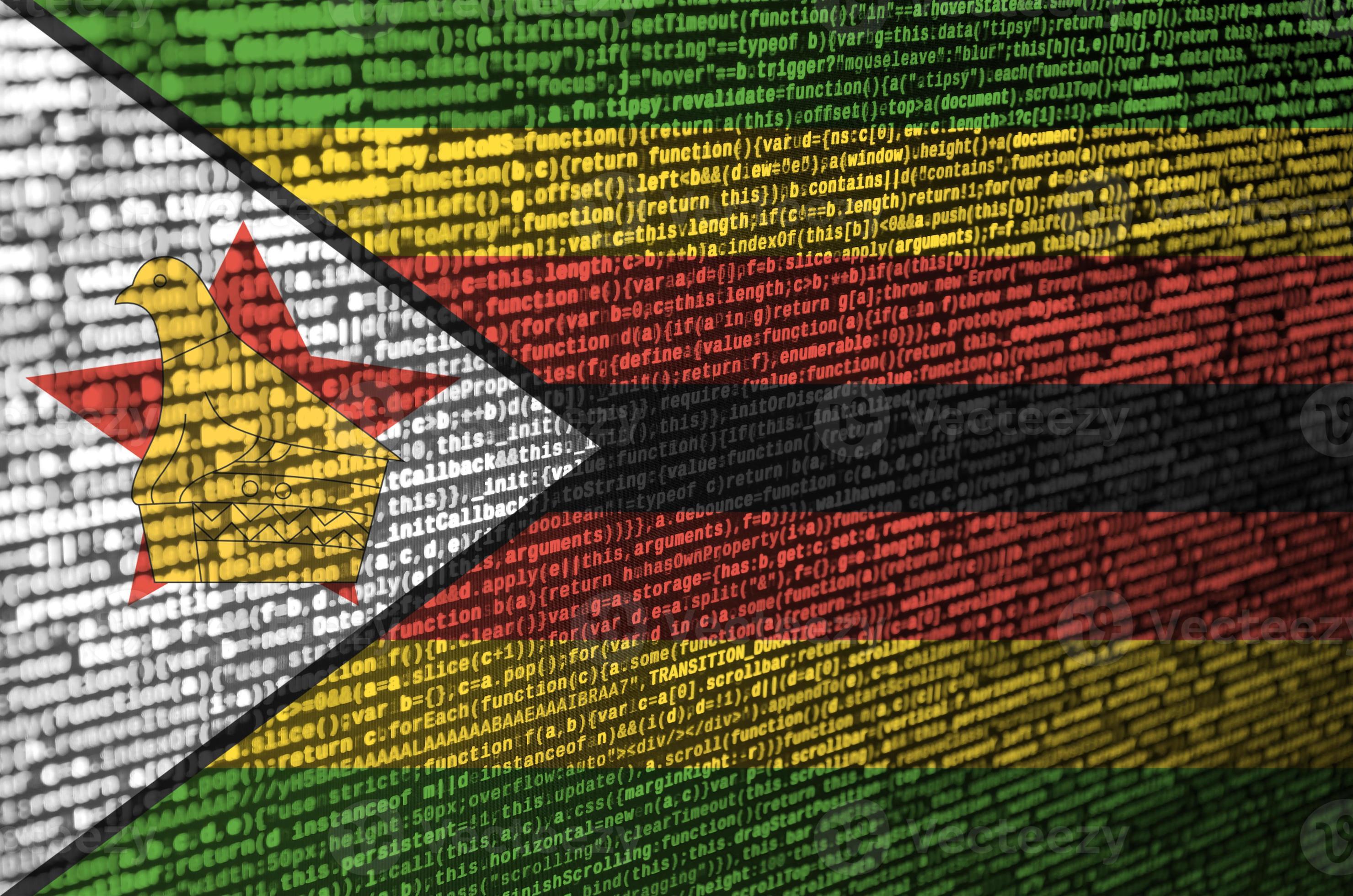 Zimbabwe flag is depicted on the screen with the program code. The concept of modern technology ...