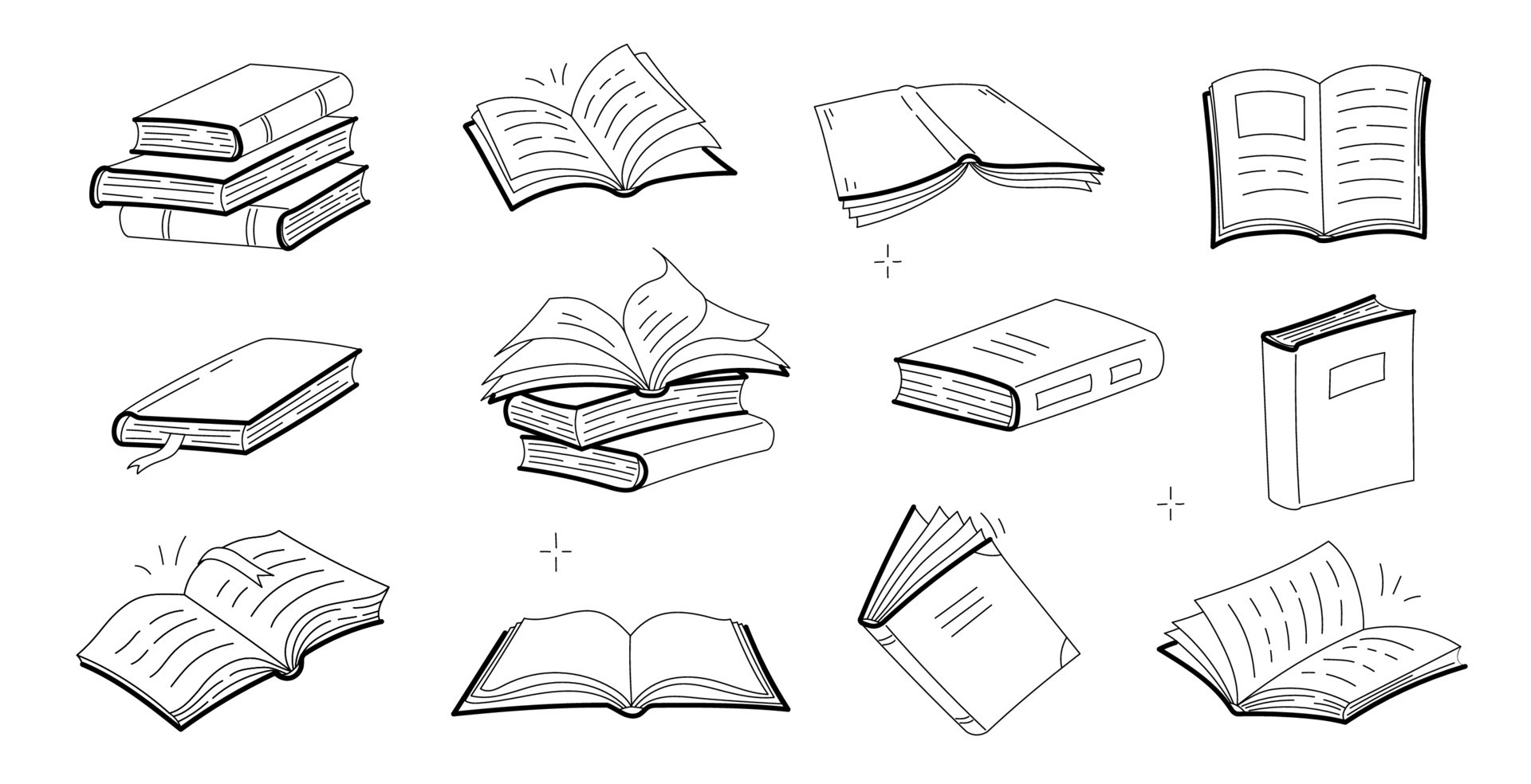 Sketches of open, closed books, stack of textbooks 13997969 Vector Art ...