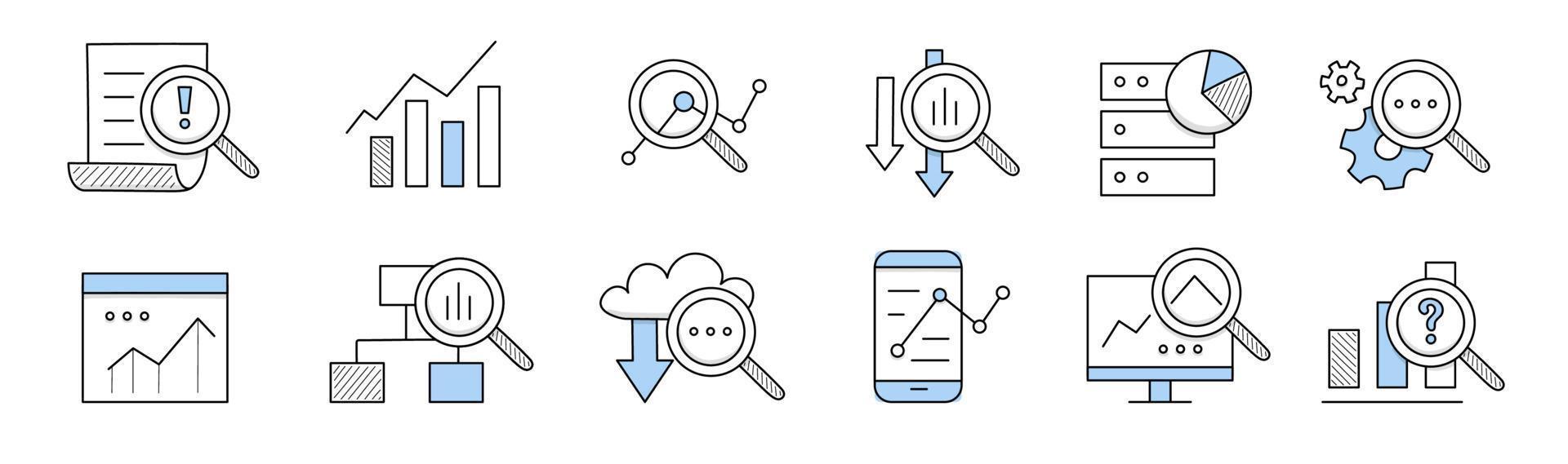 Data analysis icons, analytics research 13998057 Vector Art at Vecteezy