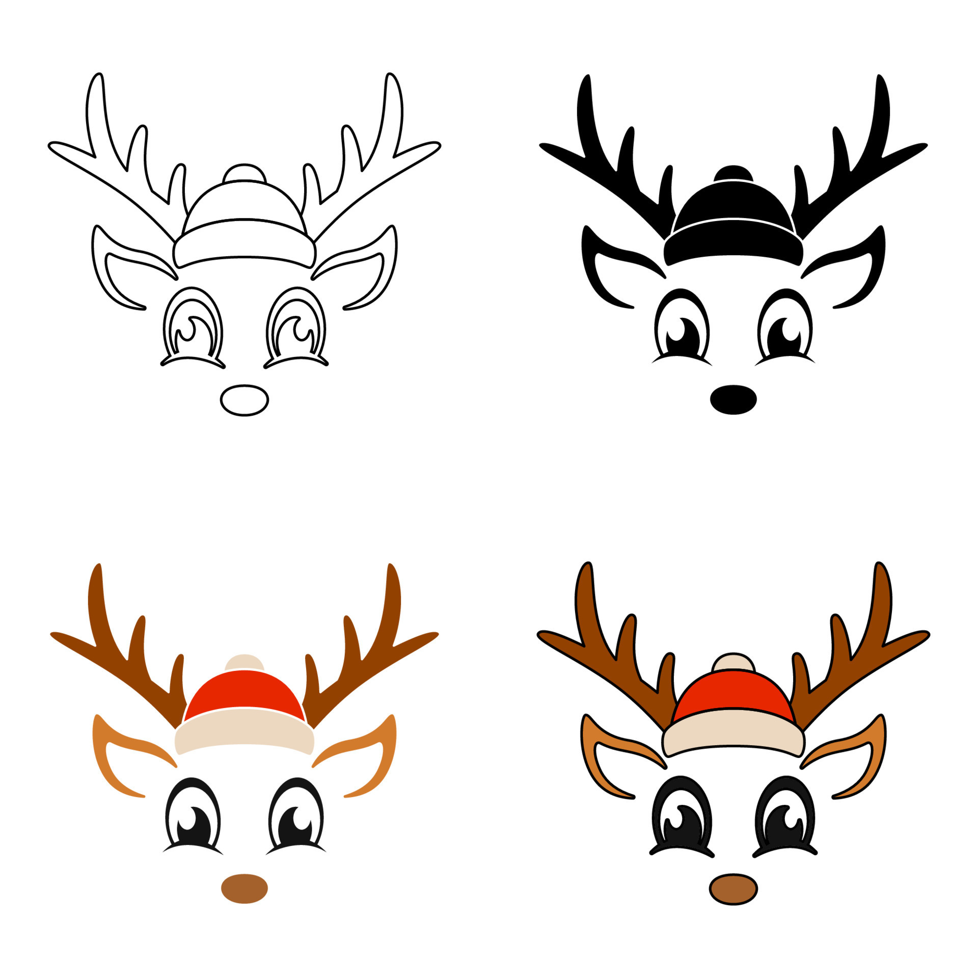 Set of Reindeer Face in flat style isolated 13999132 Vector Art at Vecteezy